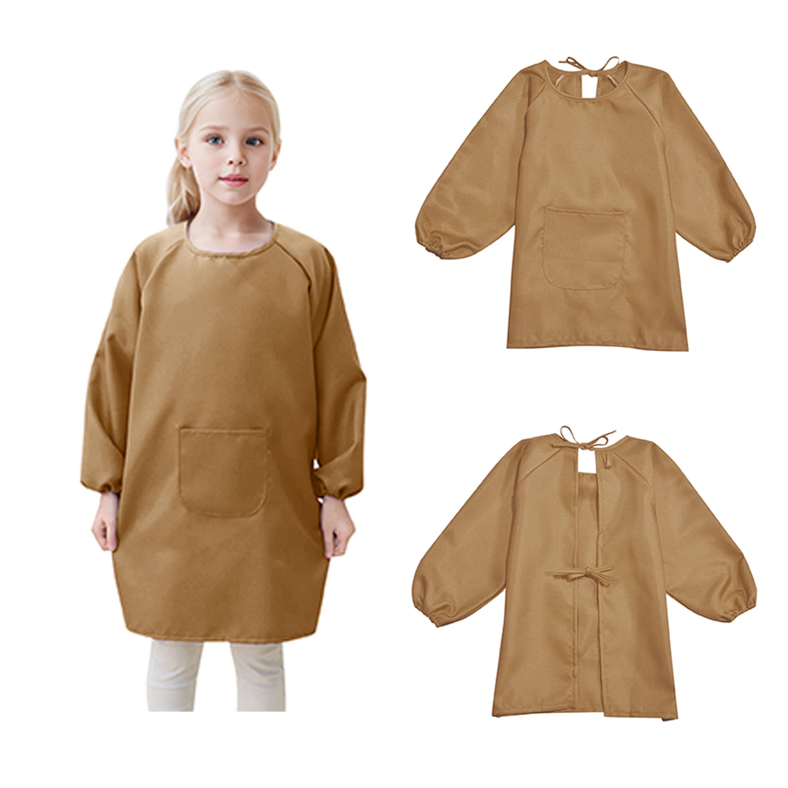 Kids Painting Smock Aprons For Painting Long Sleeve Kids Khaki Apron ...