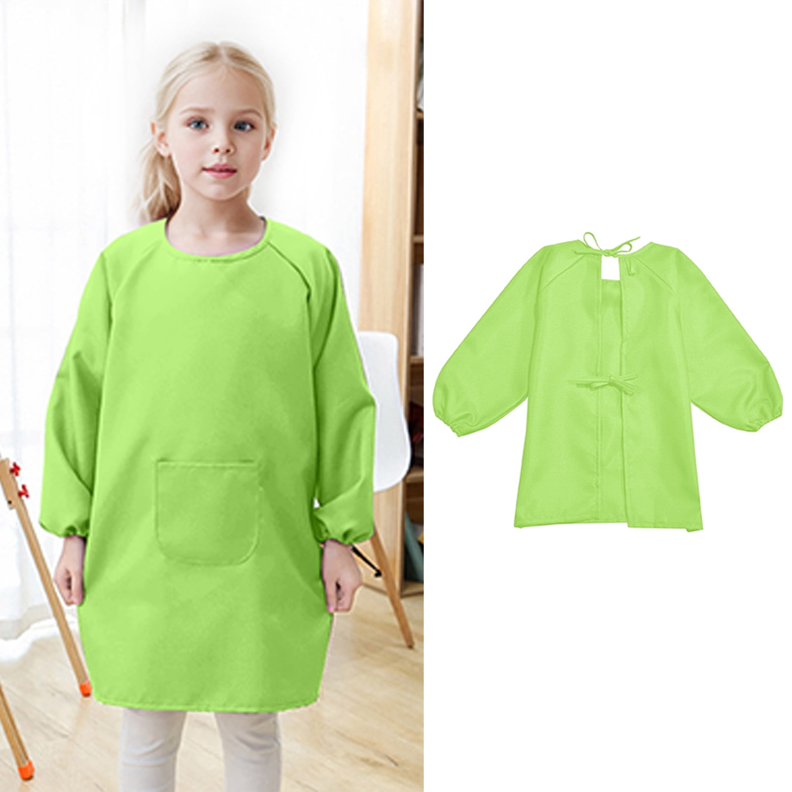 Kids Painting Smock Artist Apron For Painting Long Sleeve Green Apron ...