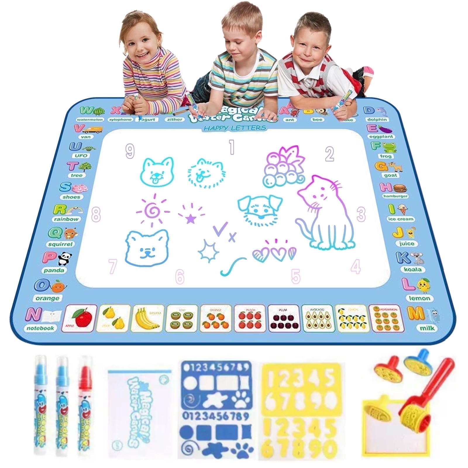 Water Doodle Mat,60x40 inch Kids Drawing Mat Toddlers Educational Toys ...