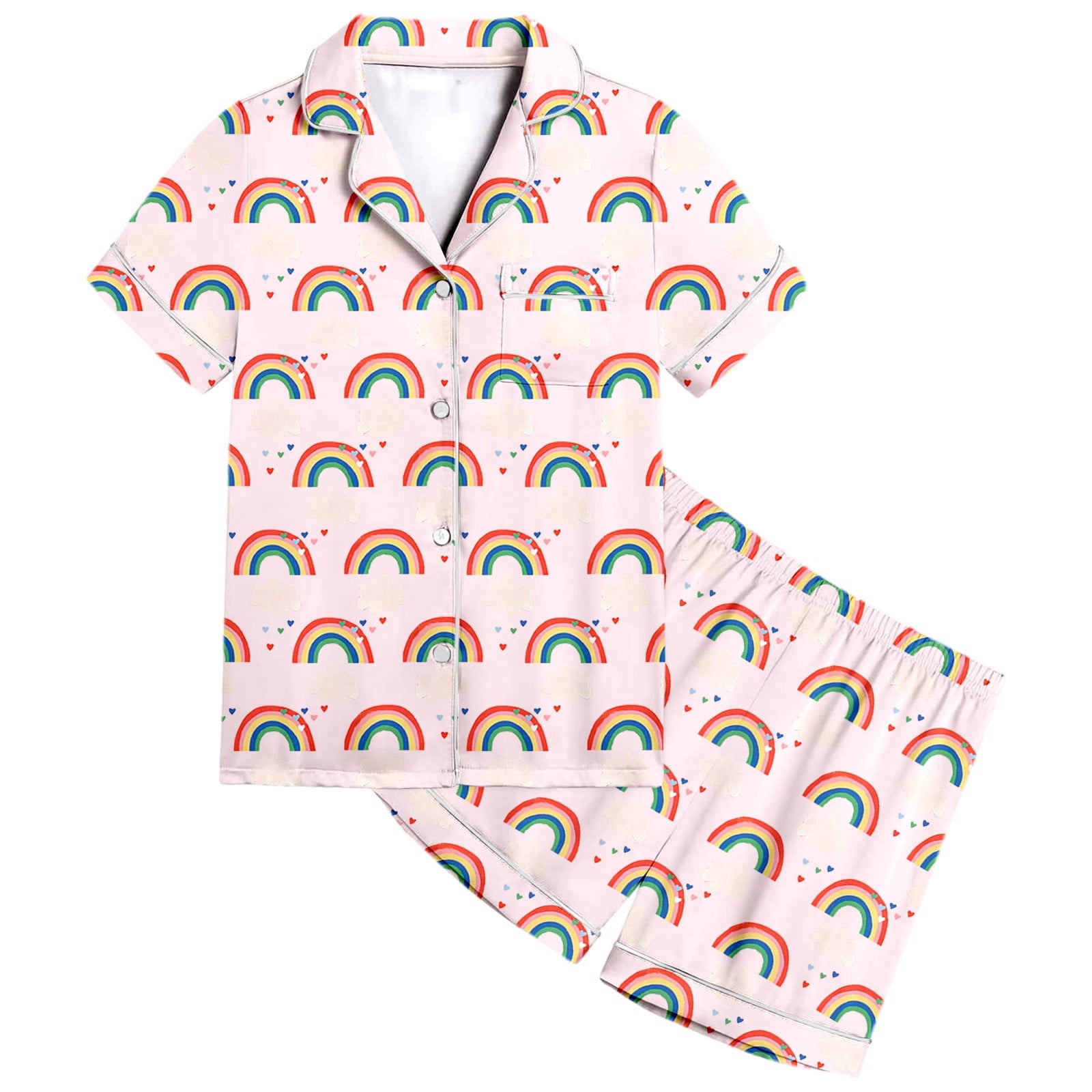 Kids Pajama Set Little Girl Print Short Set Girls Button Down Pajamas ...