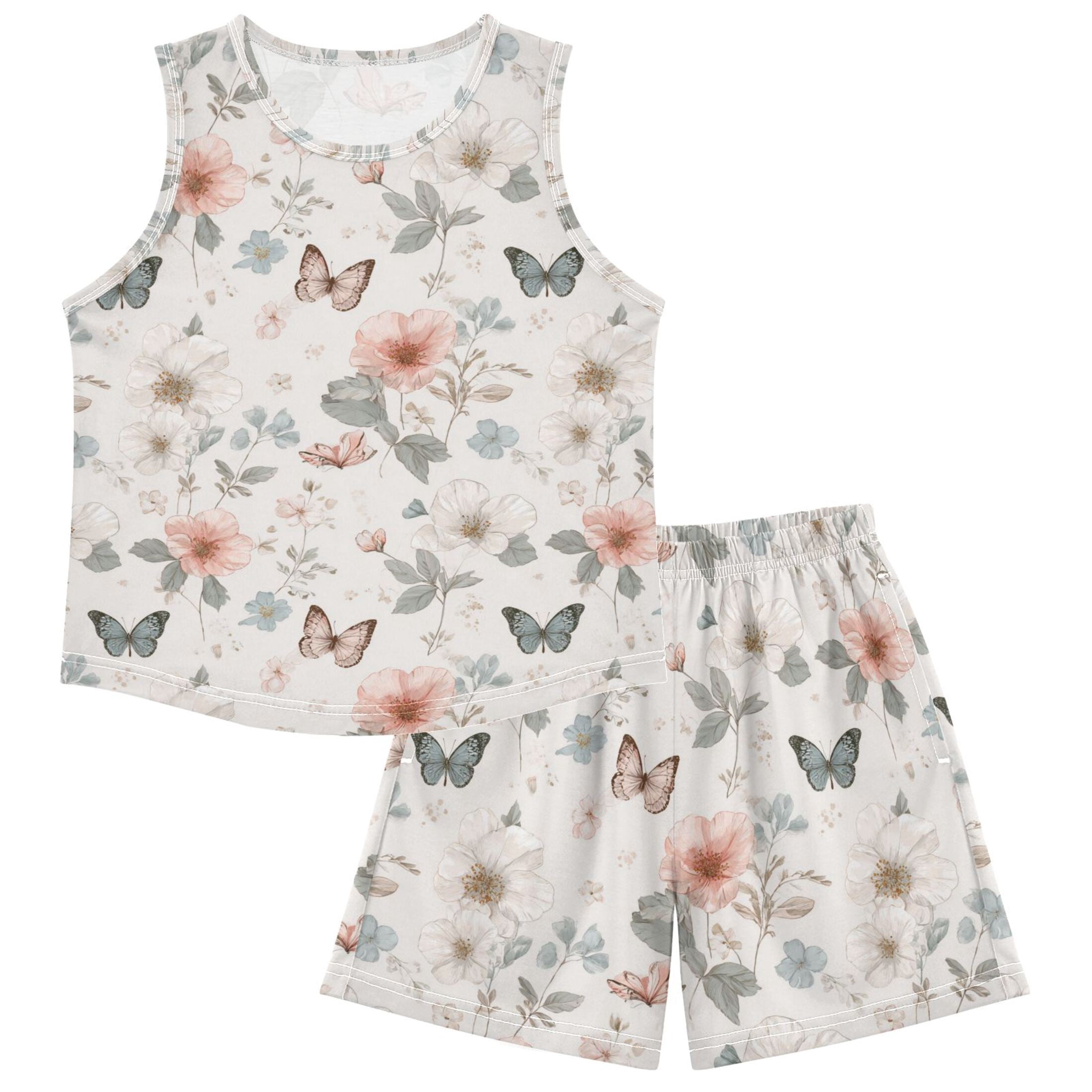 Kids Pajama Sets Breathable Tank Top & Shorts Sleepwear for Girls ...
