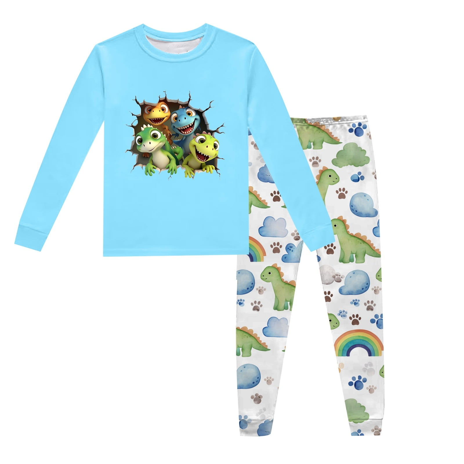 Kids' Pajamas Children's Dinosaur Printed Crew Neck Long Sleeve Top ...