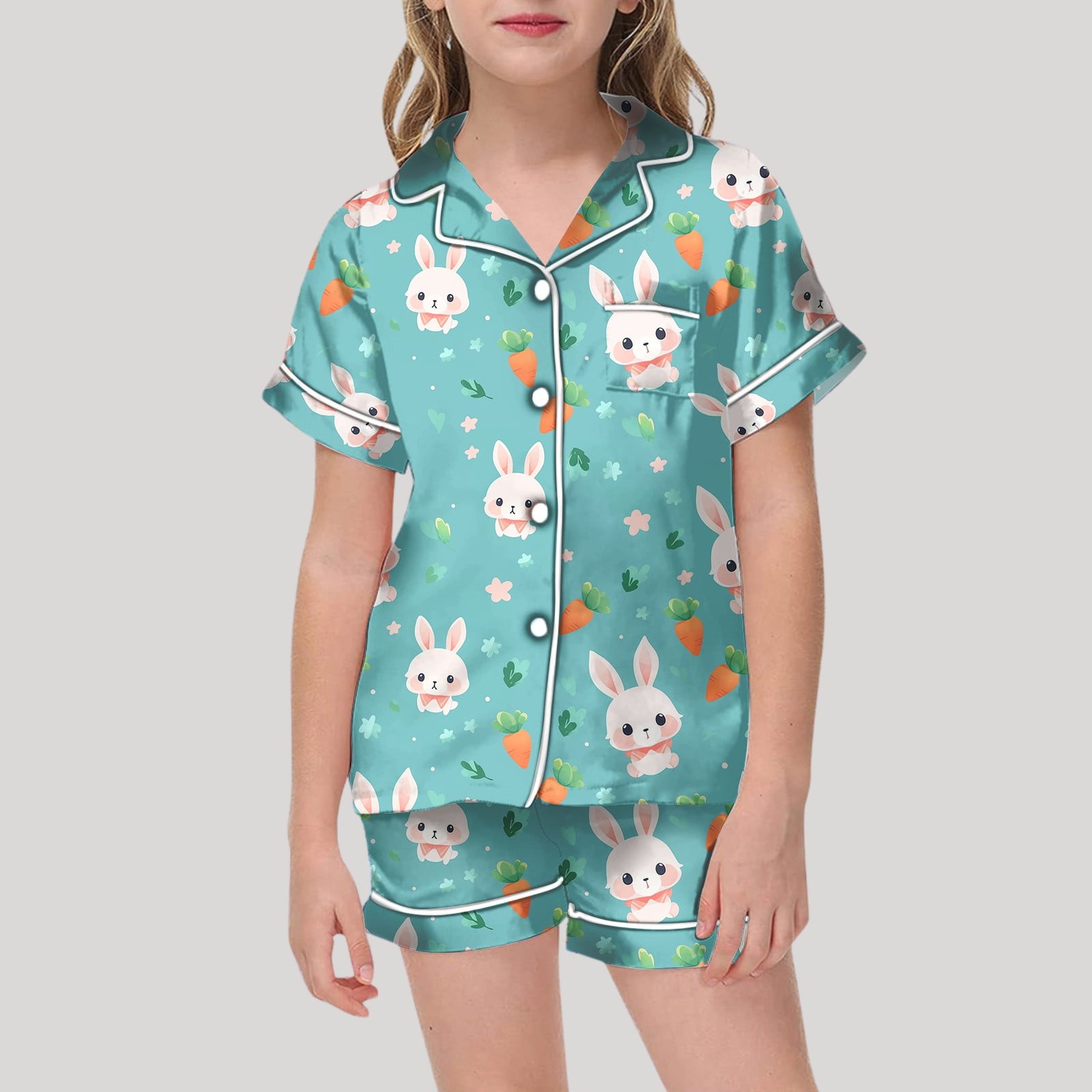 Kids Pajamas Girls Easter Pajamas Cute Bunny Printed Short Sleeve ...