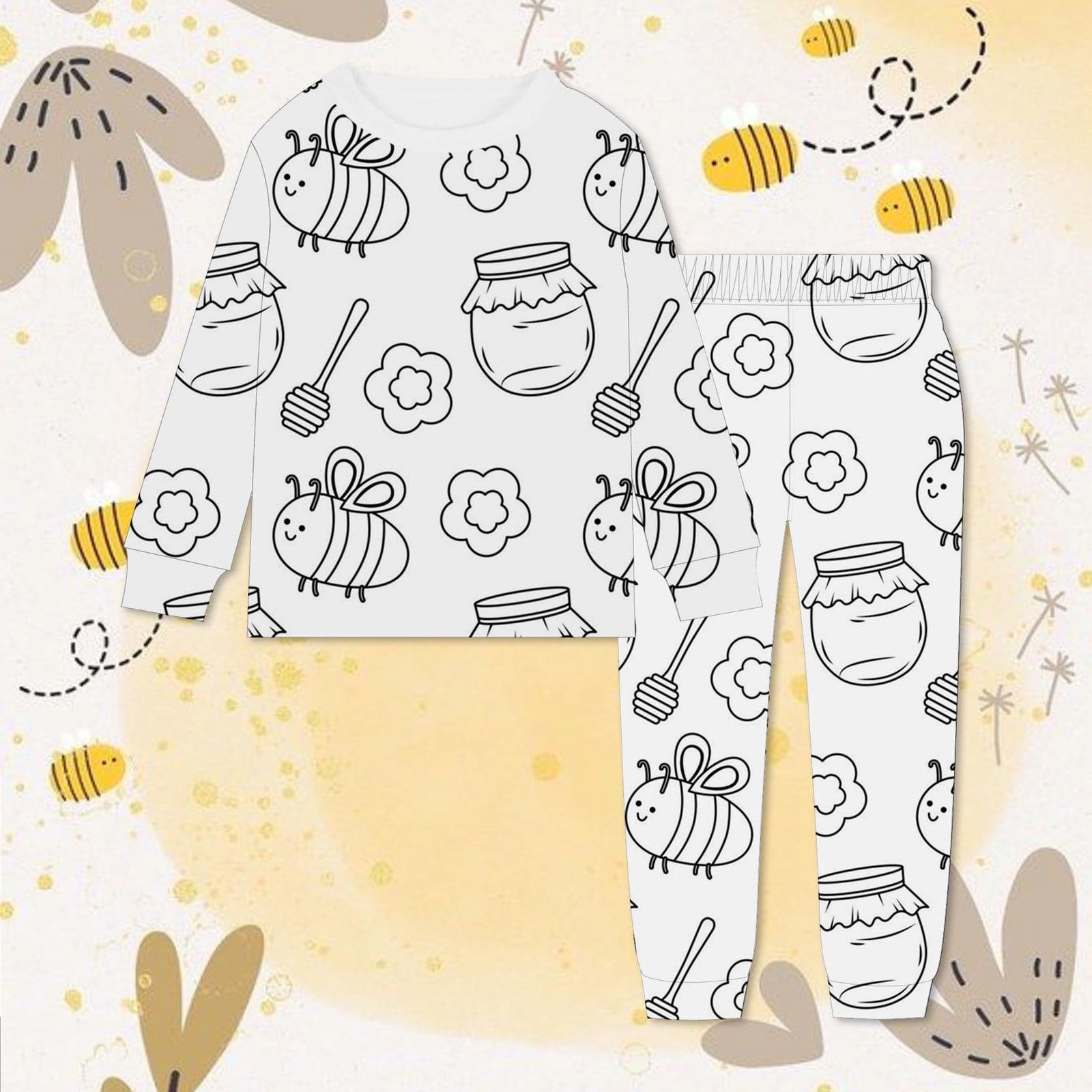 Kids' Pajamas Kid World Bee Day Diy Hand Painted Homewear Set Colouring ...