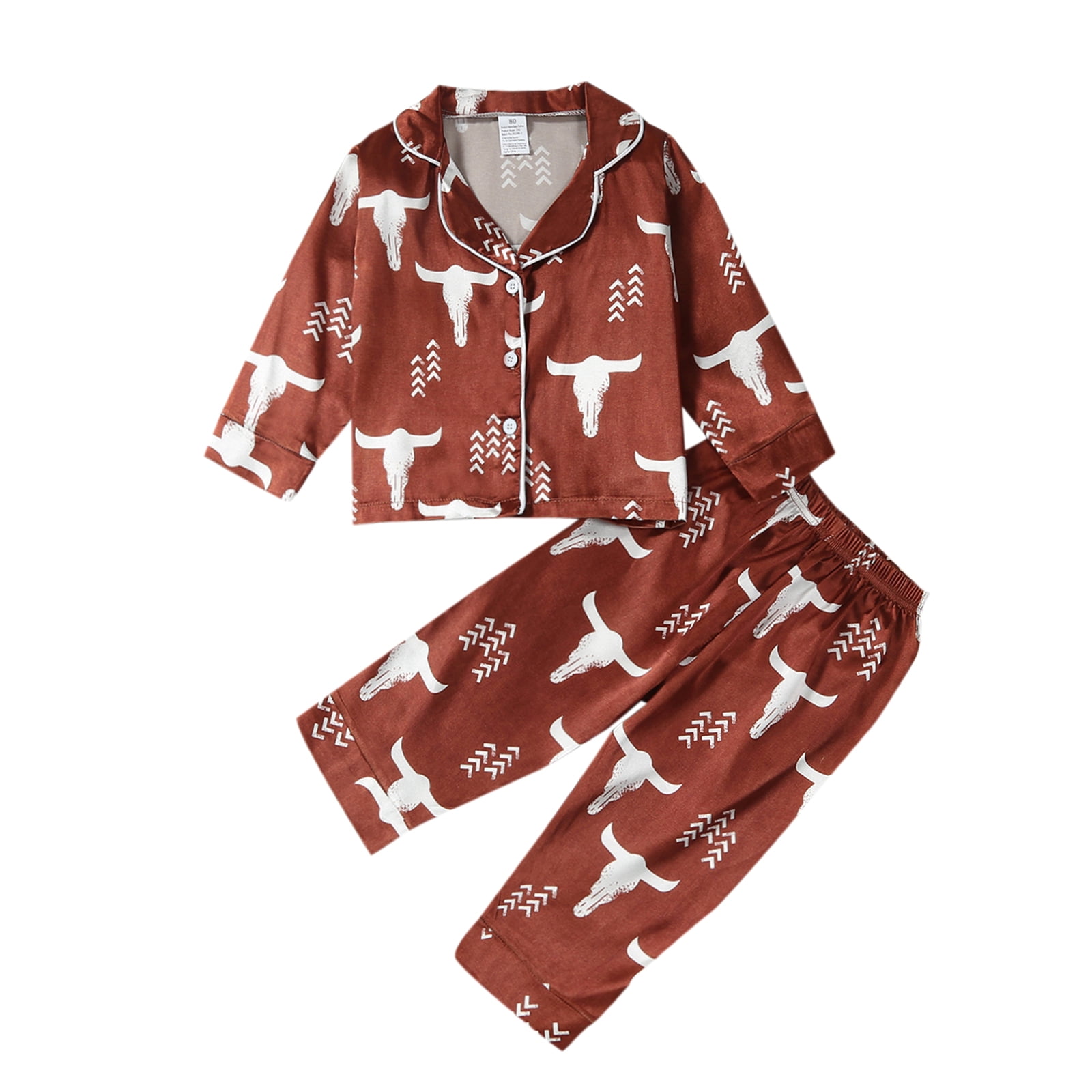 Kids Pajamas Set 1-7T Cute Floral/Cow Print Button up Long Sleeve Shirt ...