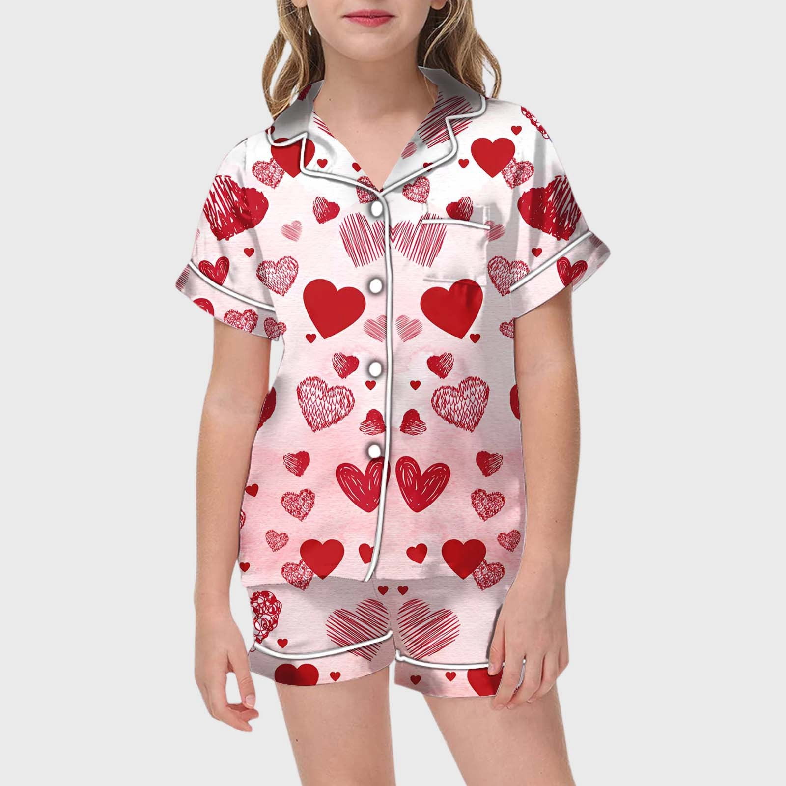 Kids Pajamas Set Matching Valentines Day Pajamas Heart Shapes Top and ...