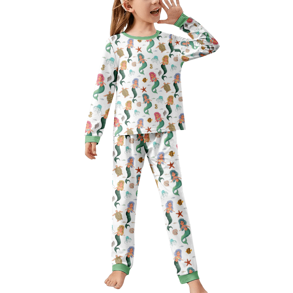 Kids Pajamas Set Mermaid Modern Soft Animation Paint Long Sleeve Night ...