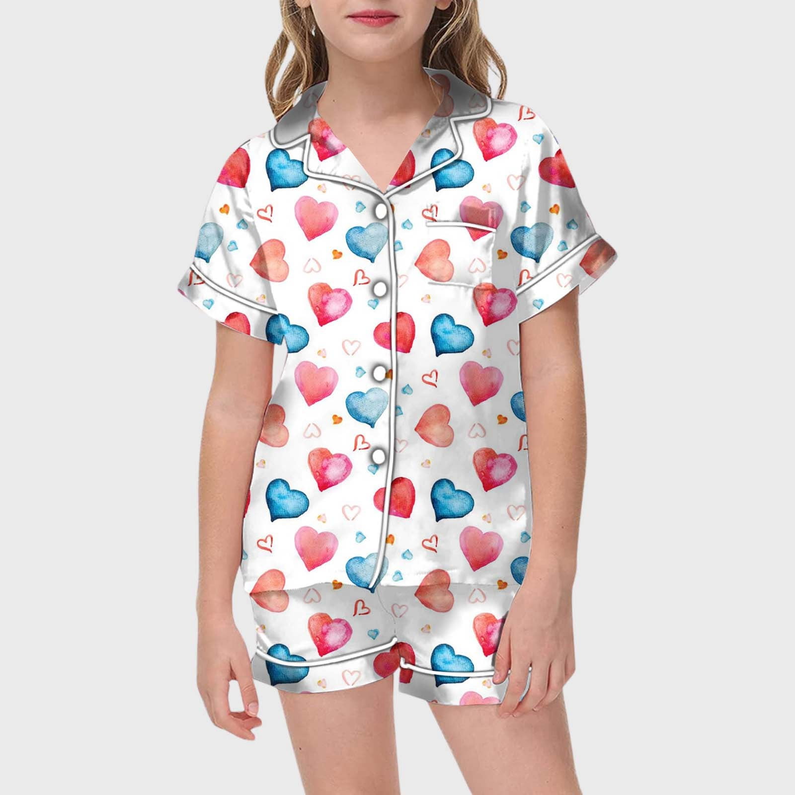 Kids Pajamas Set Valentine's Day Pajamas Heart Shapes 2 Piece Short ...