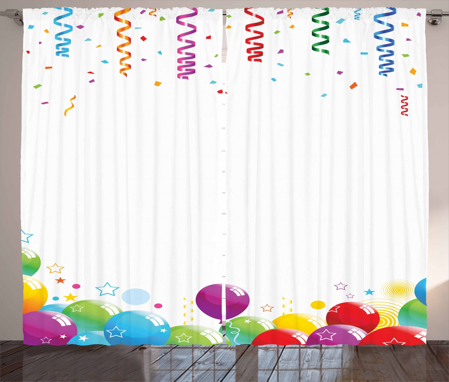 Ambesonne Party Curtains 2 Panel Set, Curly Papers and Balloons, 108" x ...