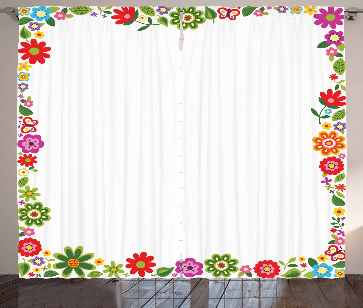 Ambesonne Party Curtains 2 Panel Set, Fantasy Garden Joy, 108" x 96 ...