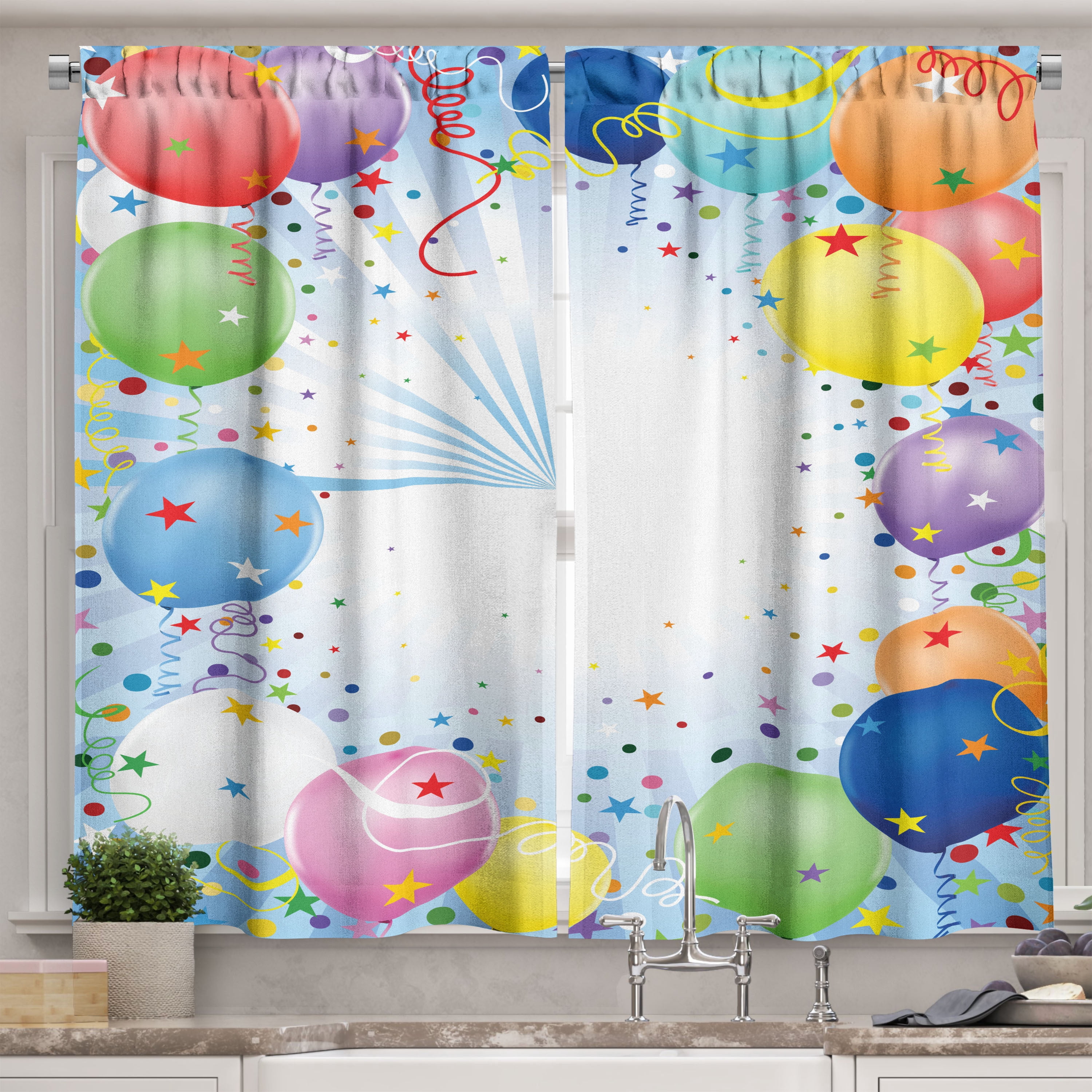 Kids Party Curtains 2 Panels Set, Happy Celebration Event Theme with ...