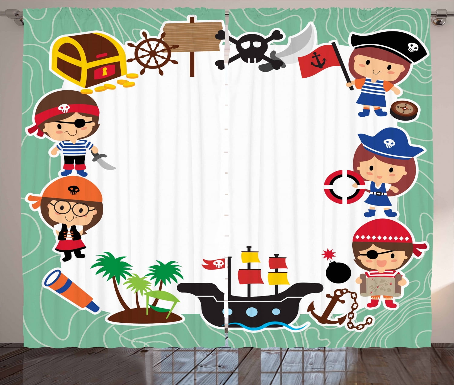 Ambesonne Party Curtains 2 Panel Set, Pirate Ship, 108" x 84 ...