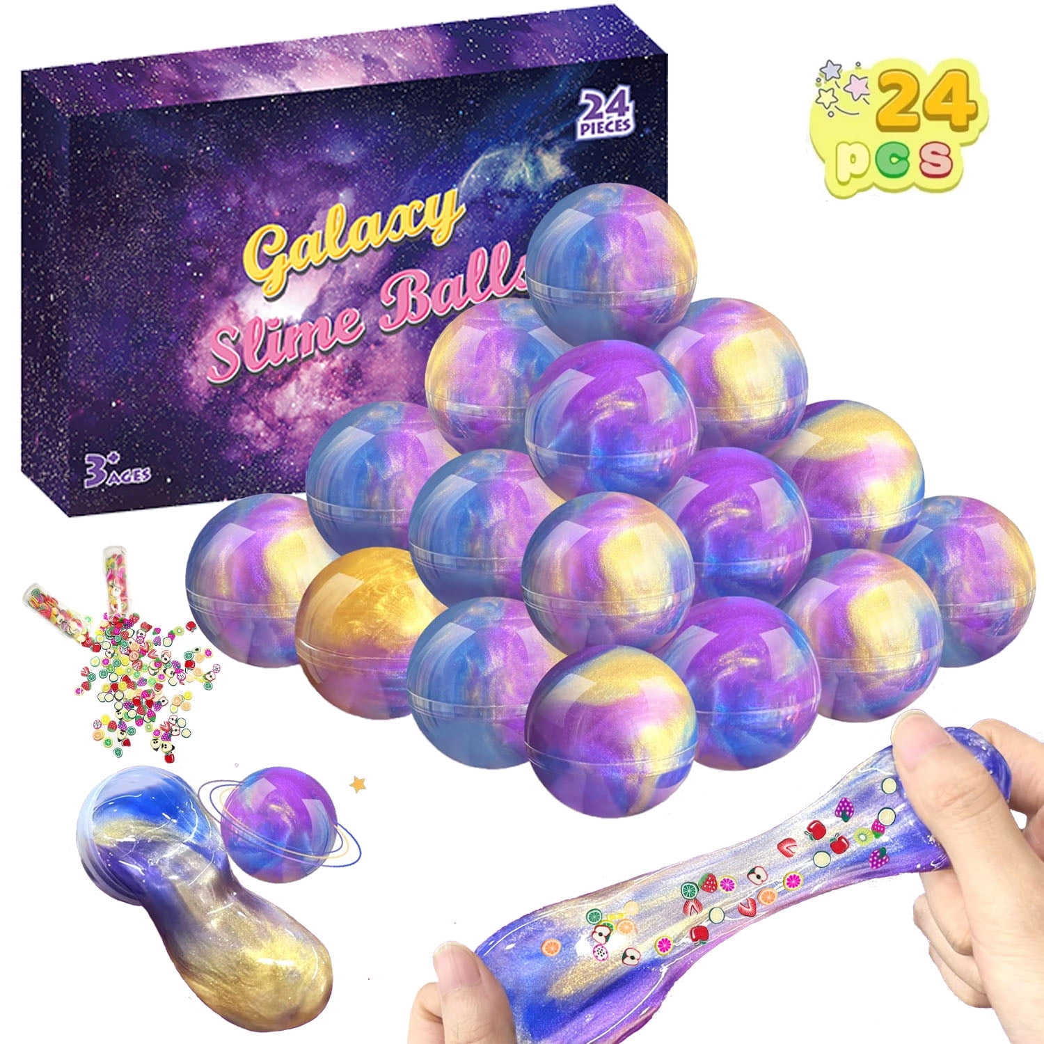 Axuzsyx 24 Pcs Galaxy Slime Ball with Assorted Fimo Slices, Stretchy ...
