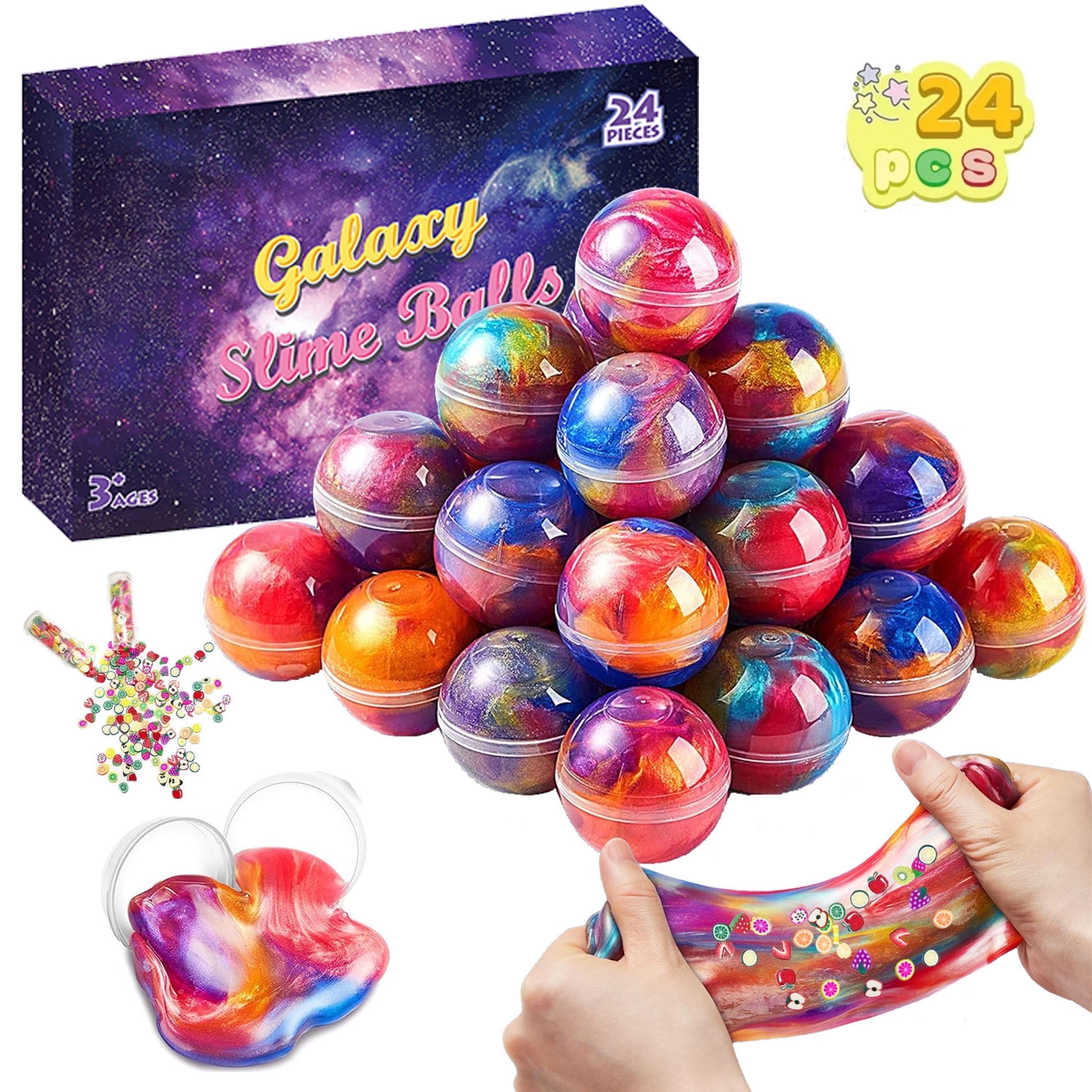 Axuzsyx 24 Pcs Galaxy Slime Ball with Assorted Fimo Slices, Stretchy ...