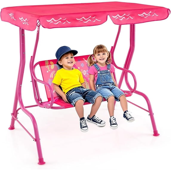 Kids Patio Swing, 2-Seater Outdoor Porch Swing Lounge Chair, Adjustable ...