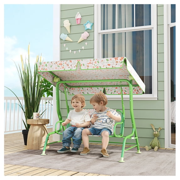 Kids Patio Swing Chair with Canopy, Adjustable Outdoor Swing Set for ...