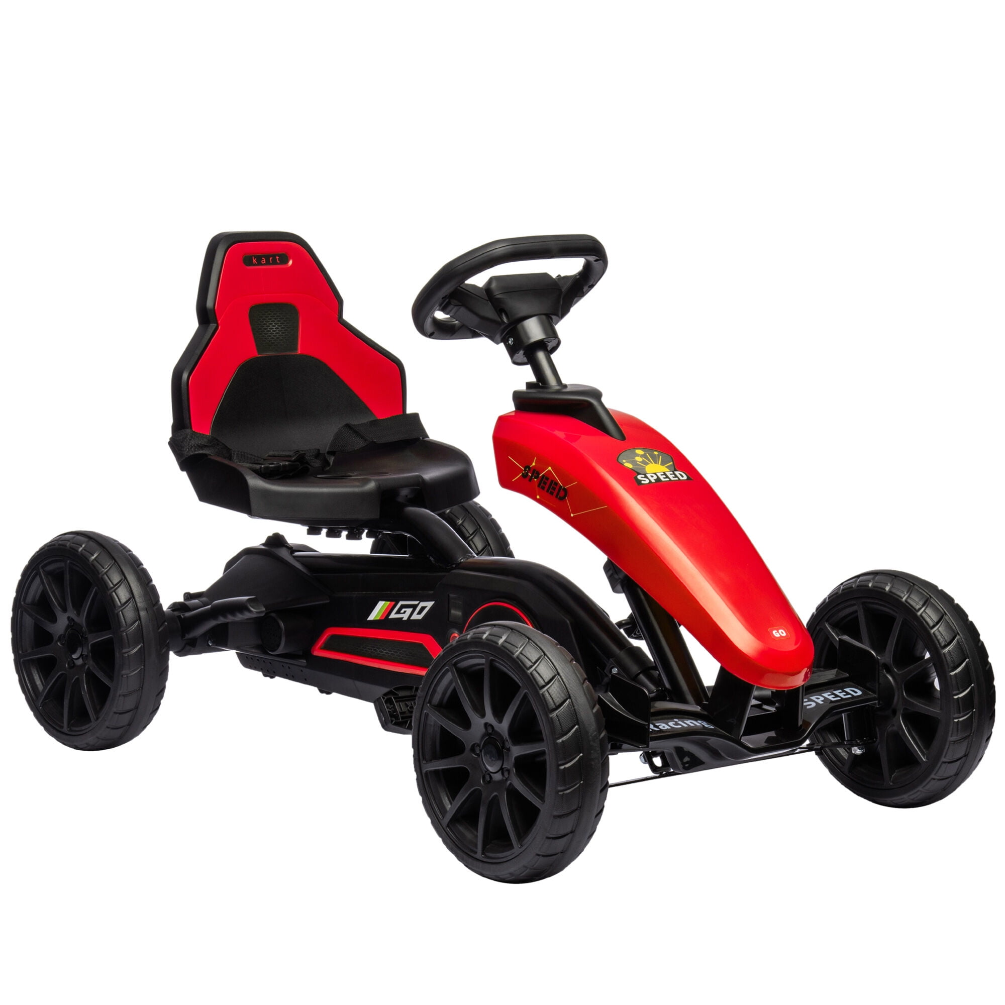 Kids Pedal Go Kart with Adjustable Seat & Handbrake, Outdoor Ride-On ...