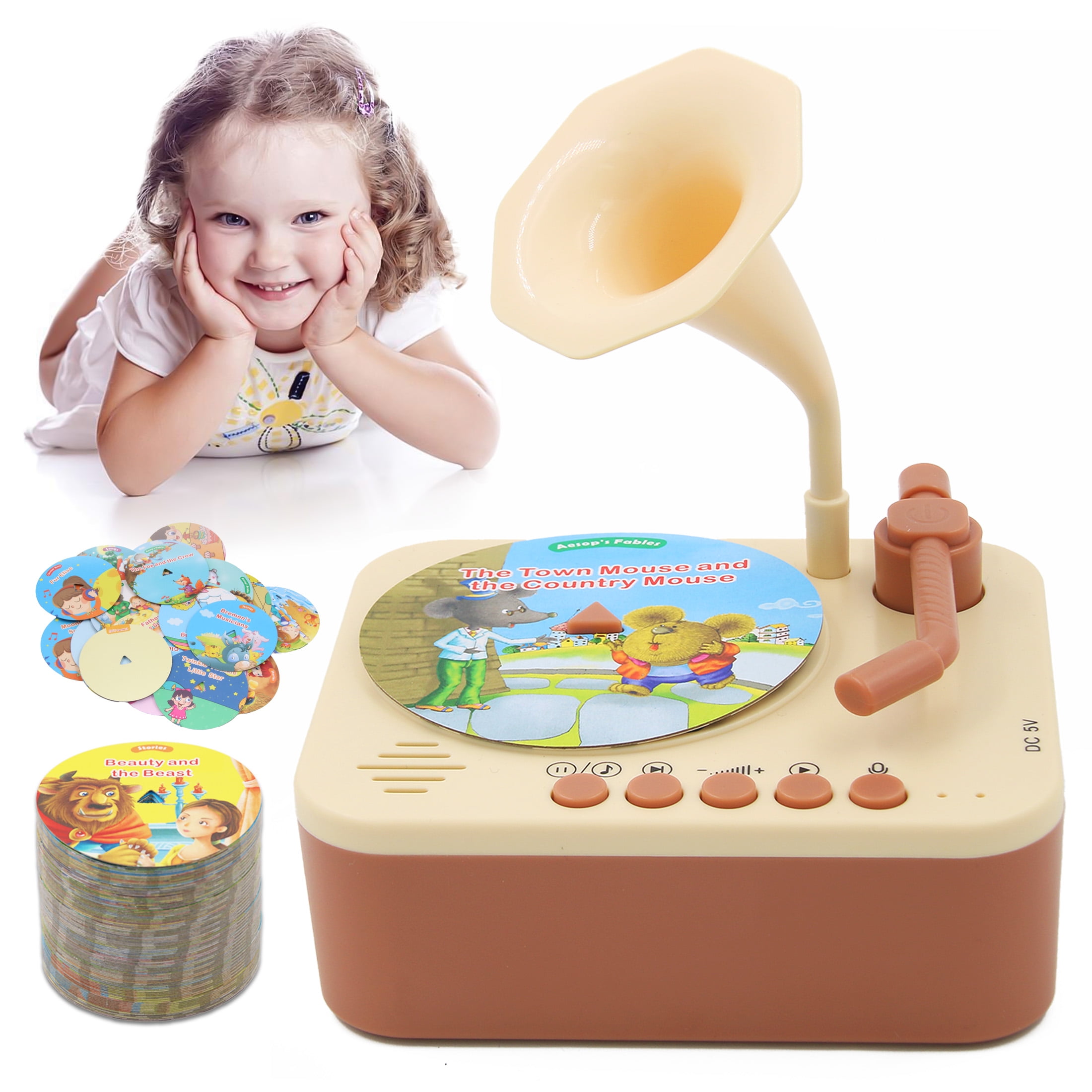 Kids Phonograph with 96 Cards, Kids Record Player with Story and Music ...