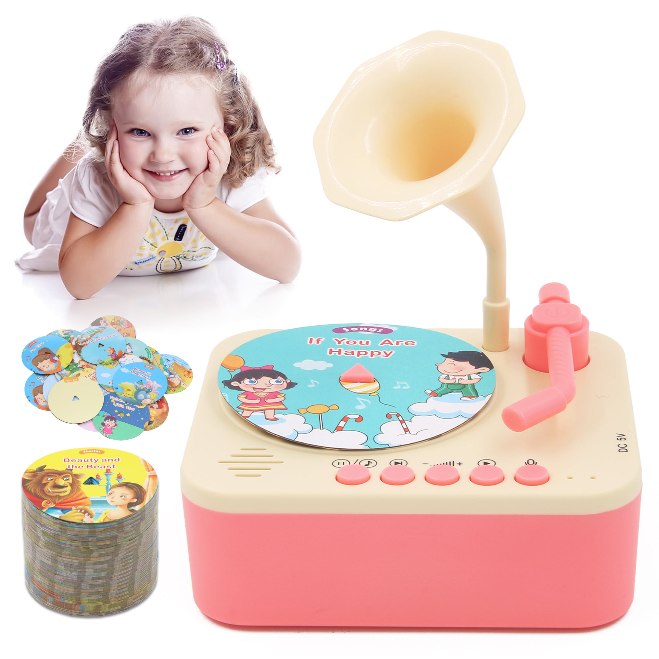 Kids Phonograph with 96 Cards, Kids Record Player with Story and Music ...