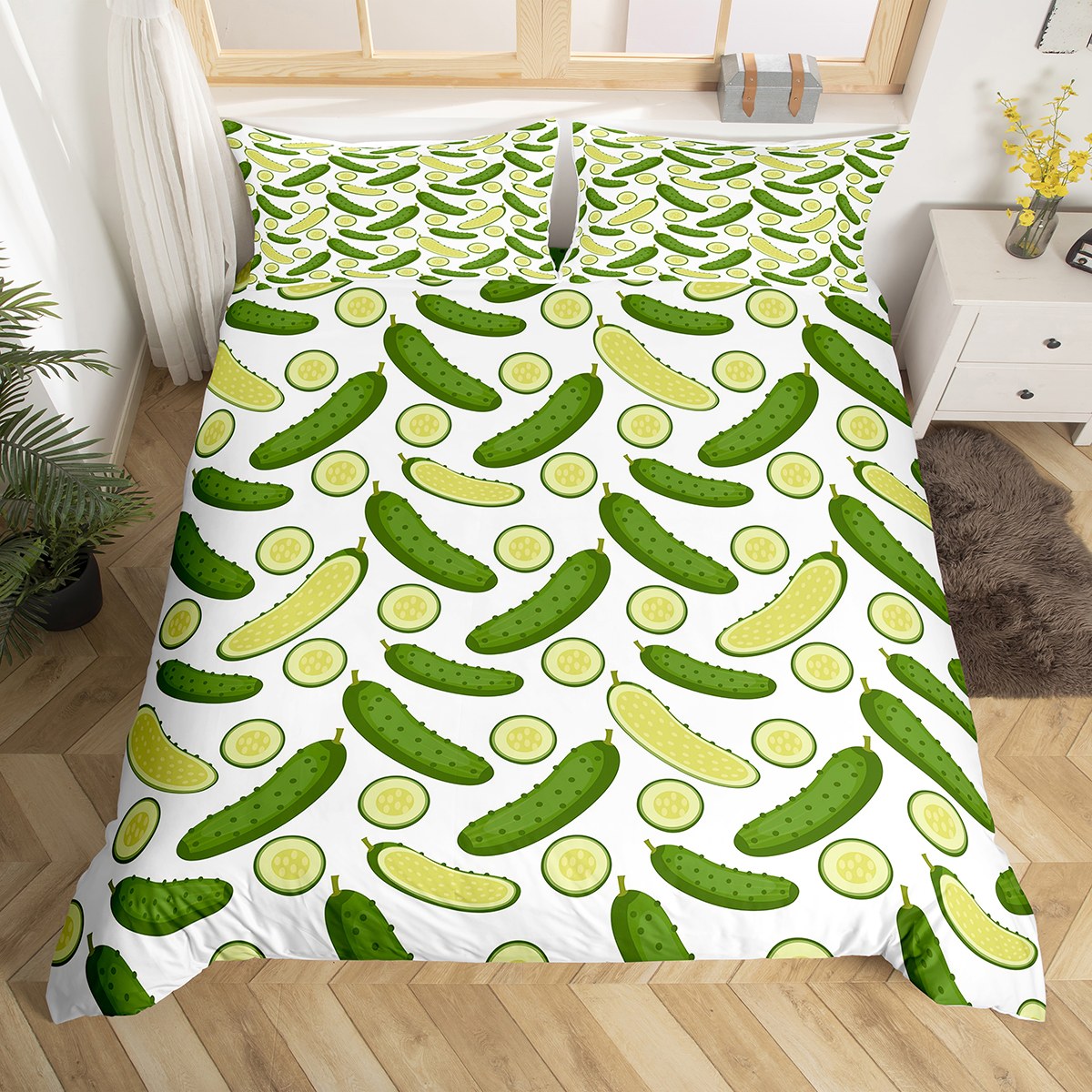 Kids Pickle Comforter Cover Watercolor Cucumbers Duvet Cover with 2 ...