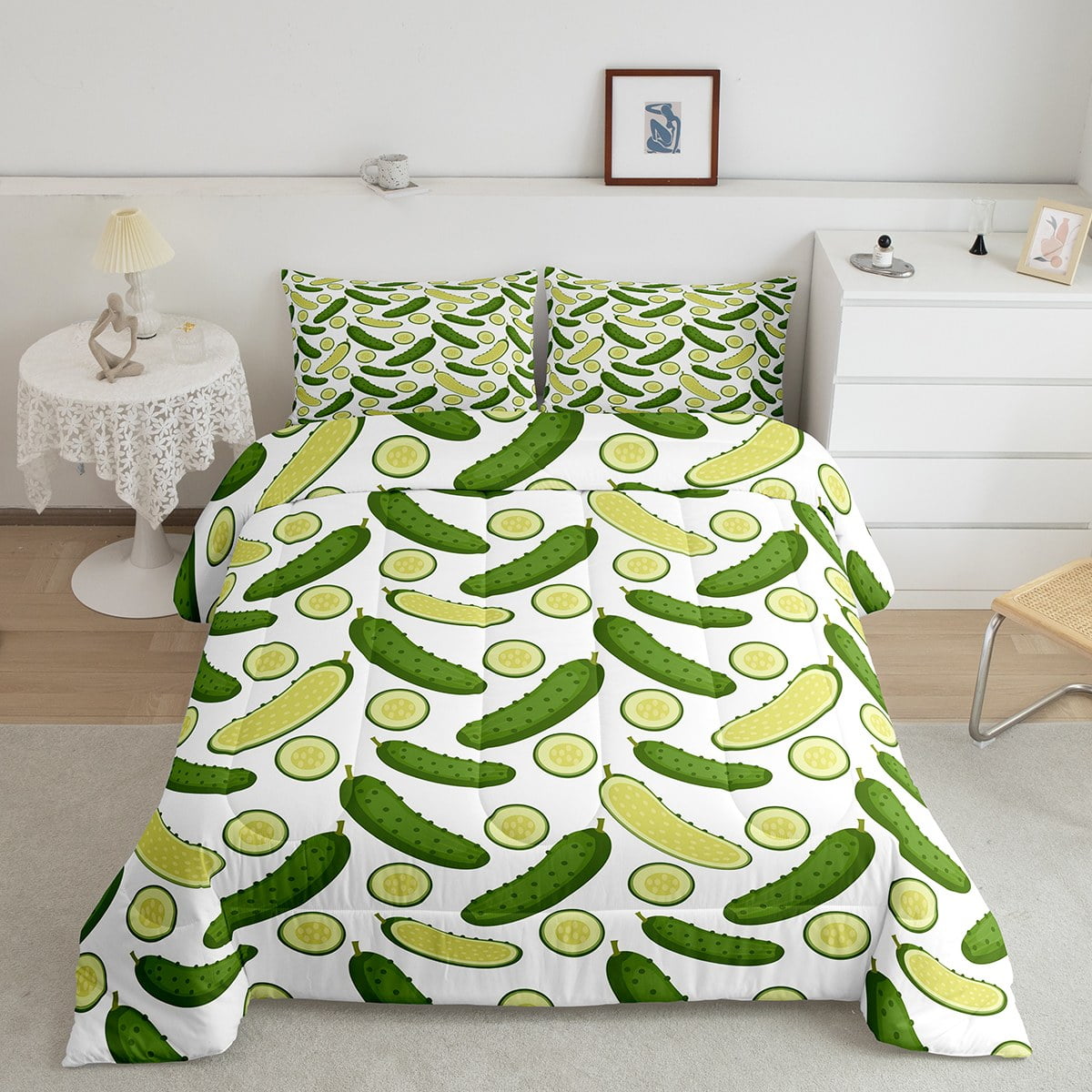 Kids Pickle Comforter Set Watercolor Cucumbers Bed Comforter Set with 2 ...