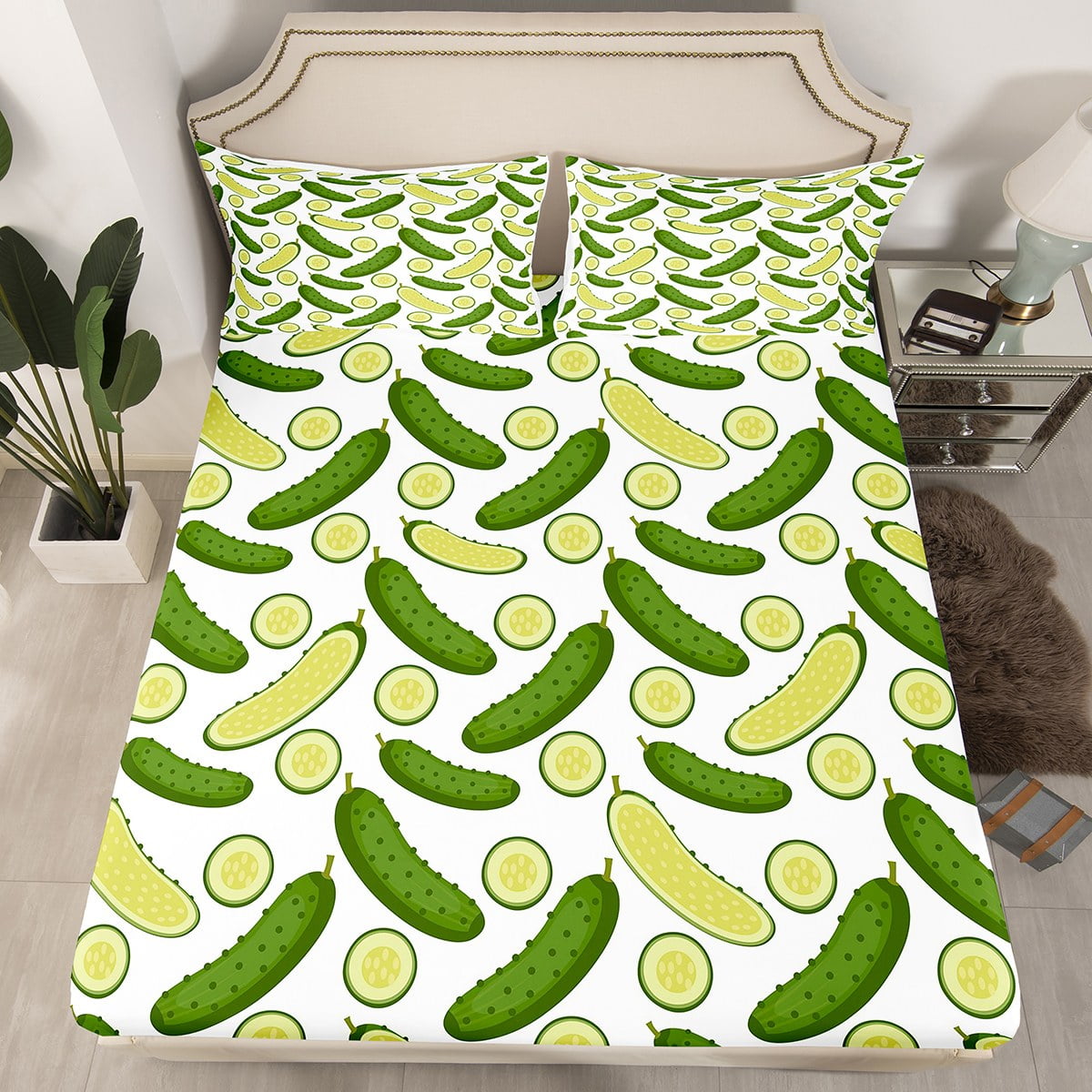 Pickle Fitted Sheet Watercolor Cucumbers Bed Sheets with 1 Pillowcase ...