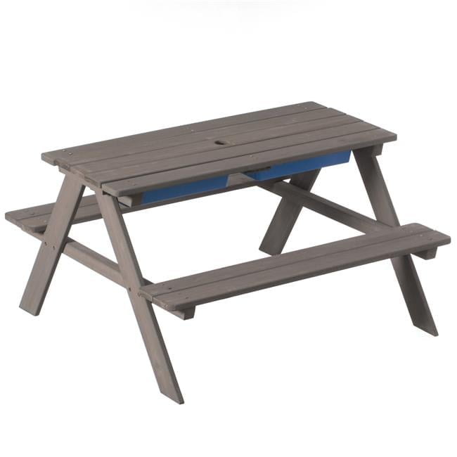 Kids Picnic Play Table, Sandbox Table with Umbrella Hole and 2 Play ...