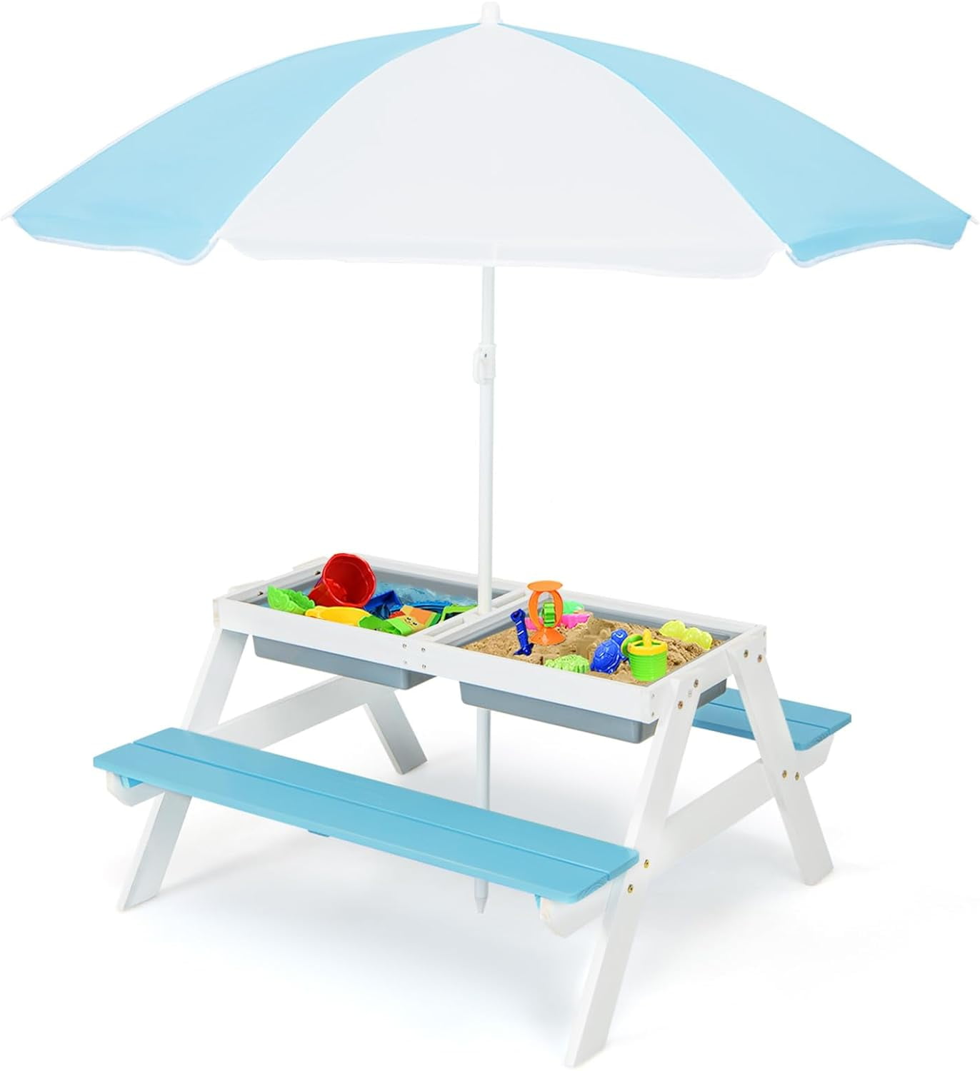 Kids Picnic Table, 3 in 1 Sand & Water Table with Height Adjustable ...