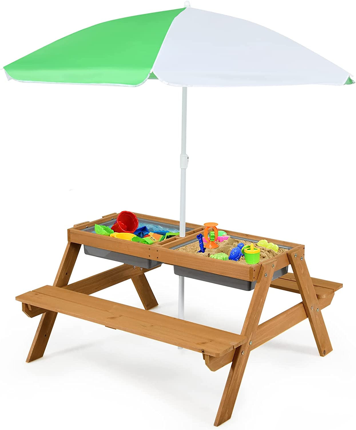 Kids Picnic Table, 3 in 1 Sand & Water Table w/Height Adjustable ...