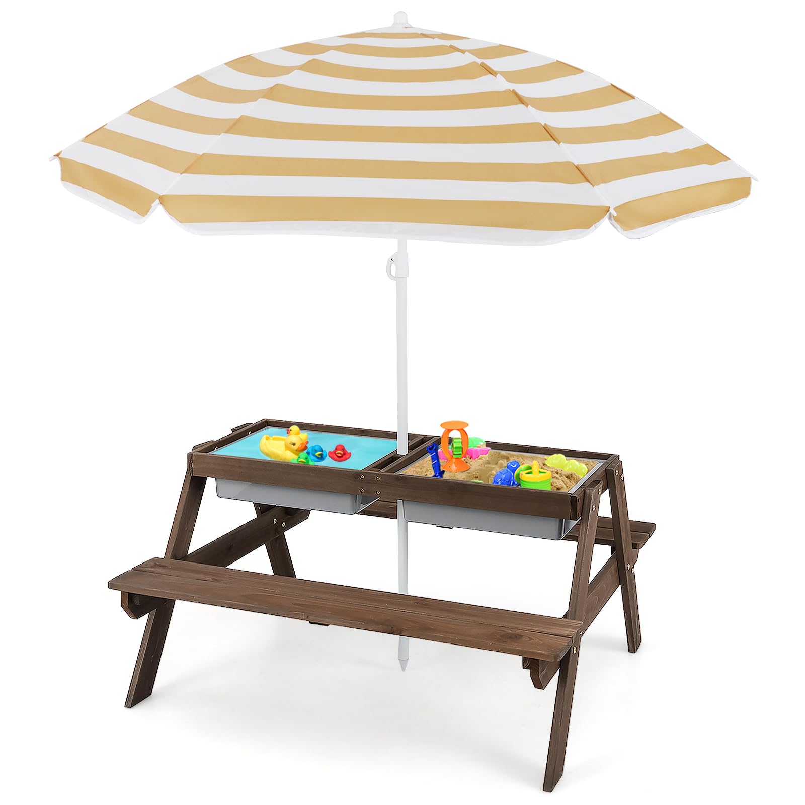 Kids Picnic Table, 4 in 1 Cedar Wooden Sand & Water Table w/ 3 ...