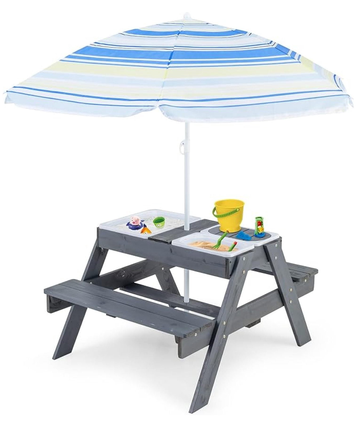 Kids Picnic Table, 4 in 1 Cedar Wooden Sand & Water Table w/ 3 ...