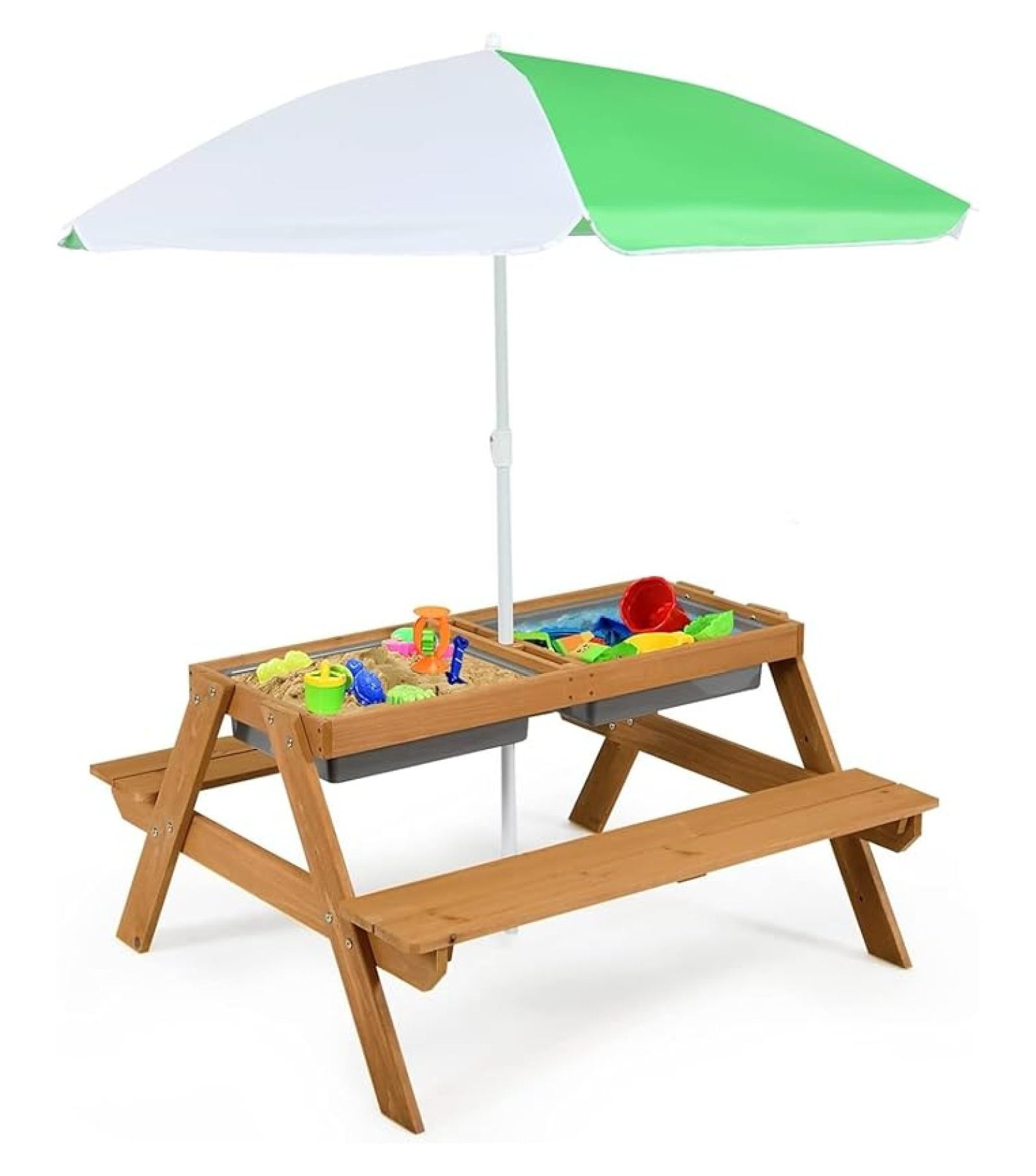 Kids Picnic Table, 4-in-1 Cedar Wooden Sand & Water Table w/ Umbrella ...