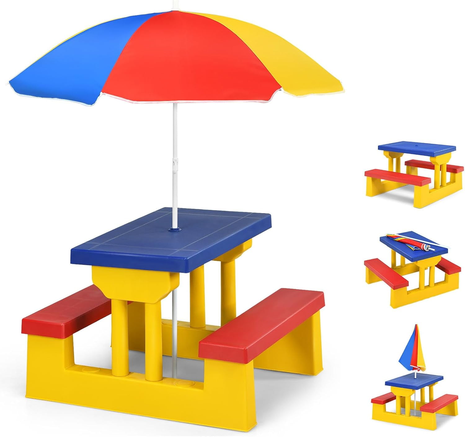 Kids Picnic Table, Kids Outdoor Table and Chairs with Removable and ...