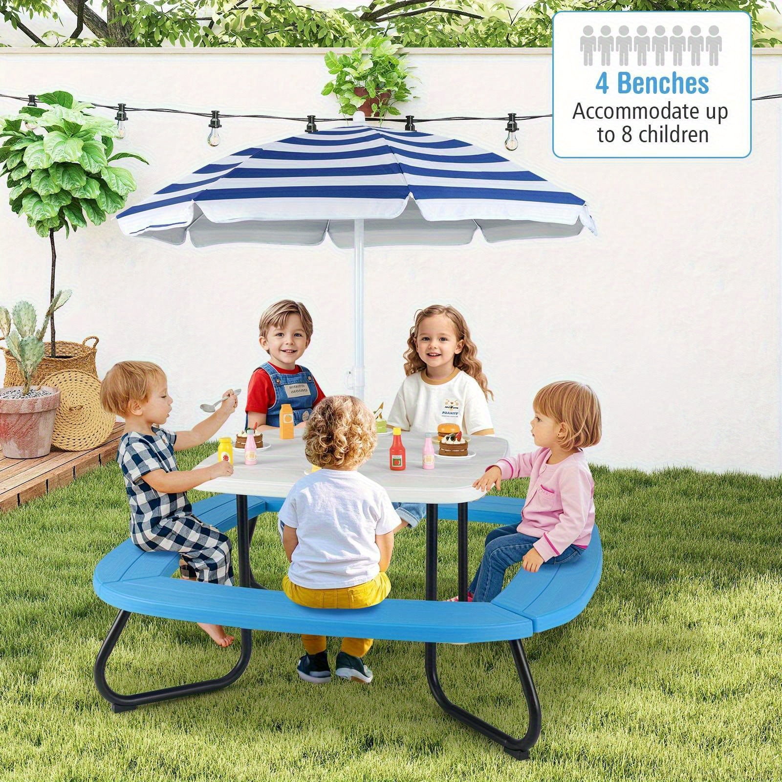 Kids Picnic Table, Outdoor Activity Table with Adjustable & Collapsible ...