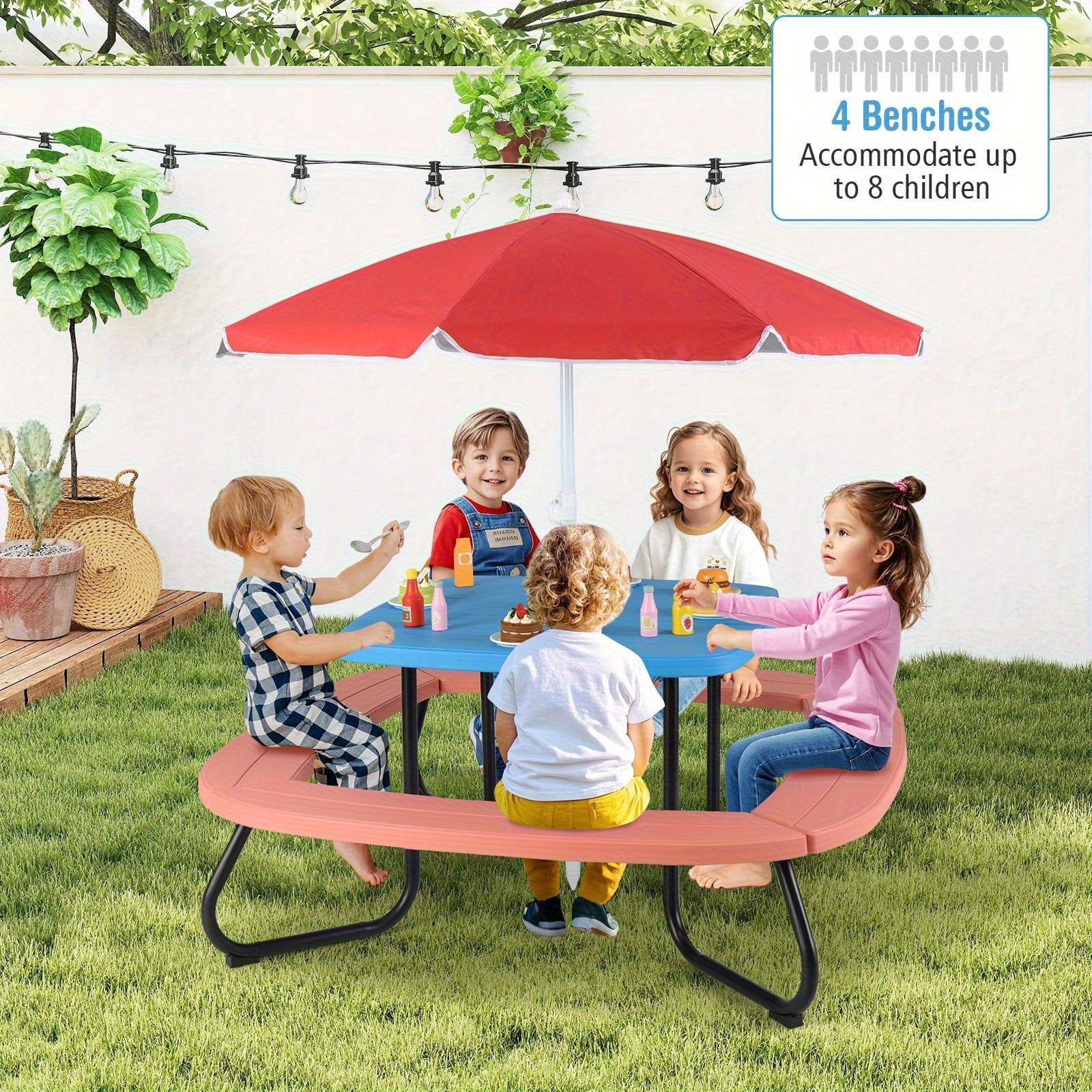 Kids Picnic Table, Outdoor Activity Table with Adjustable & Collapsible ...
