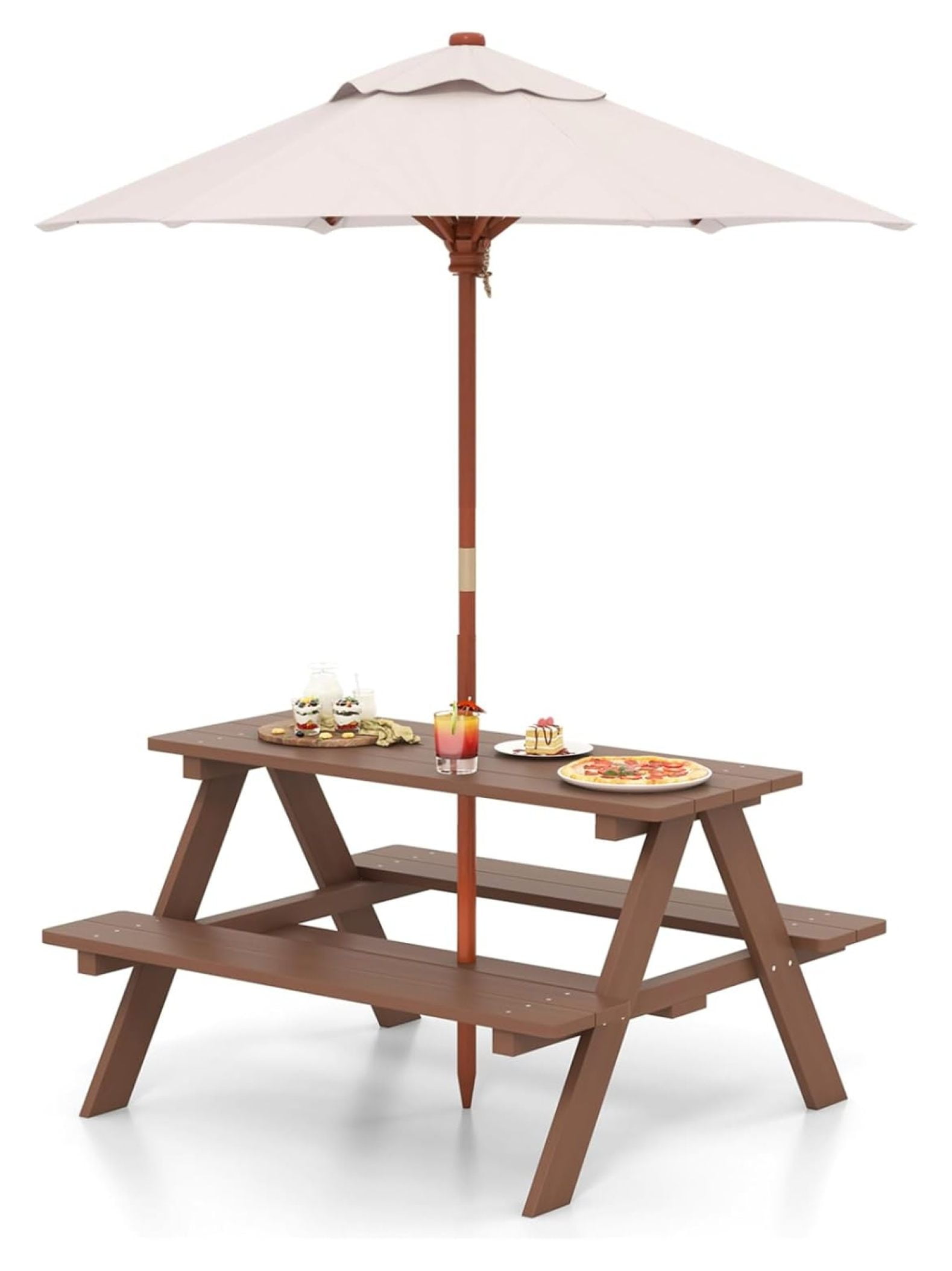 Kids Picnic Table, Toddler Outdoor Table & Set, Wooden Children Patio ...