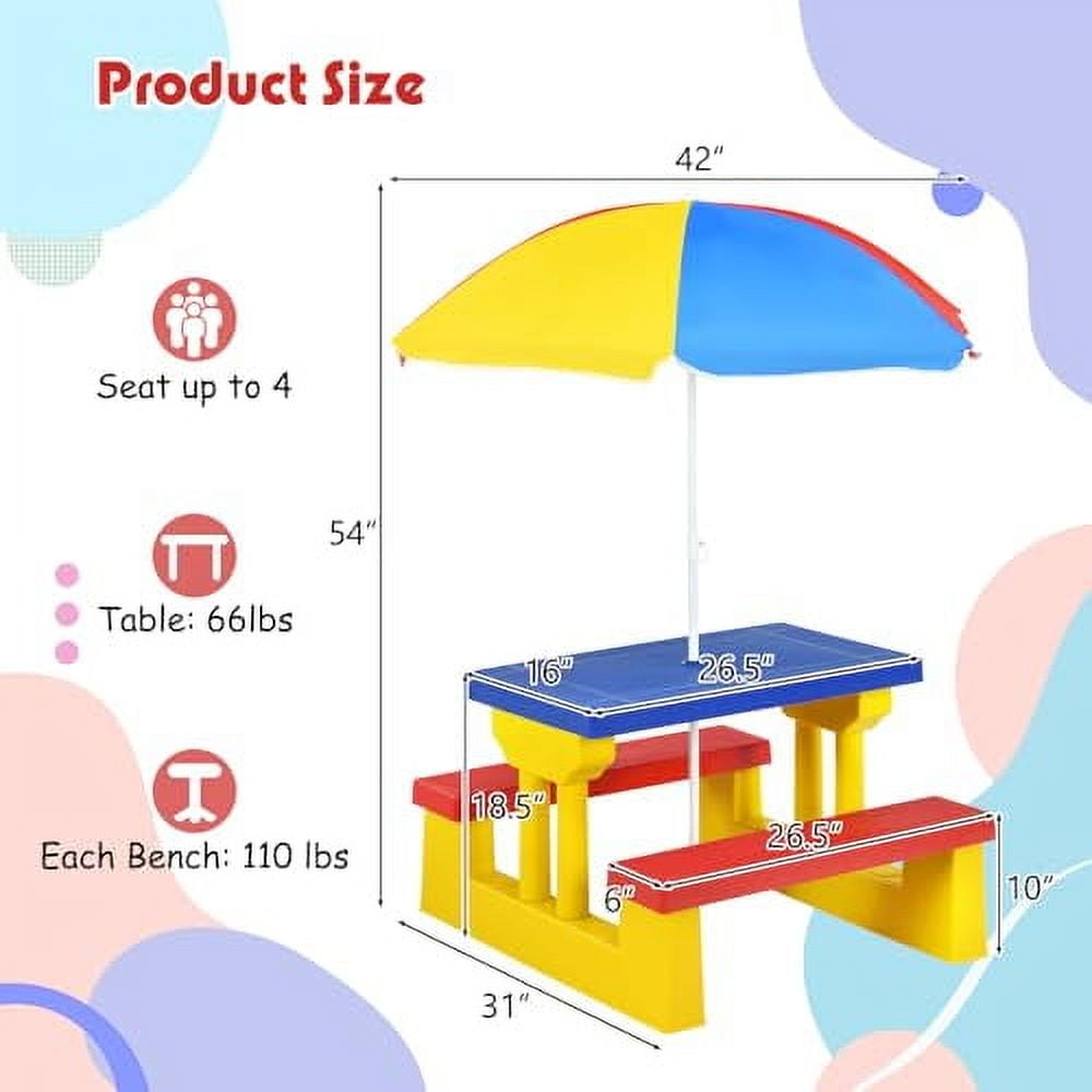 Kids Picnic Table, Toddler Picnic Table with Removable & Foldable ...