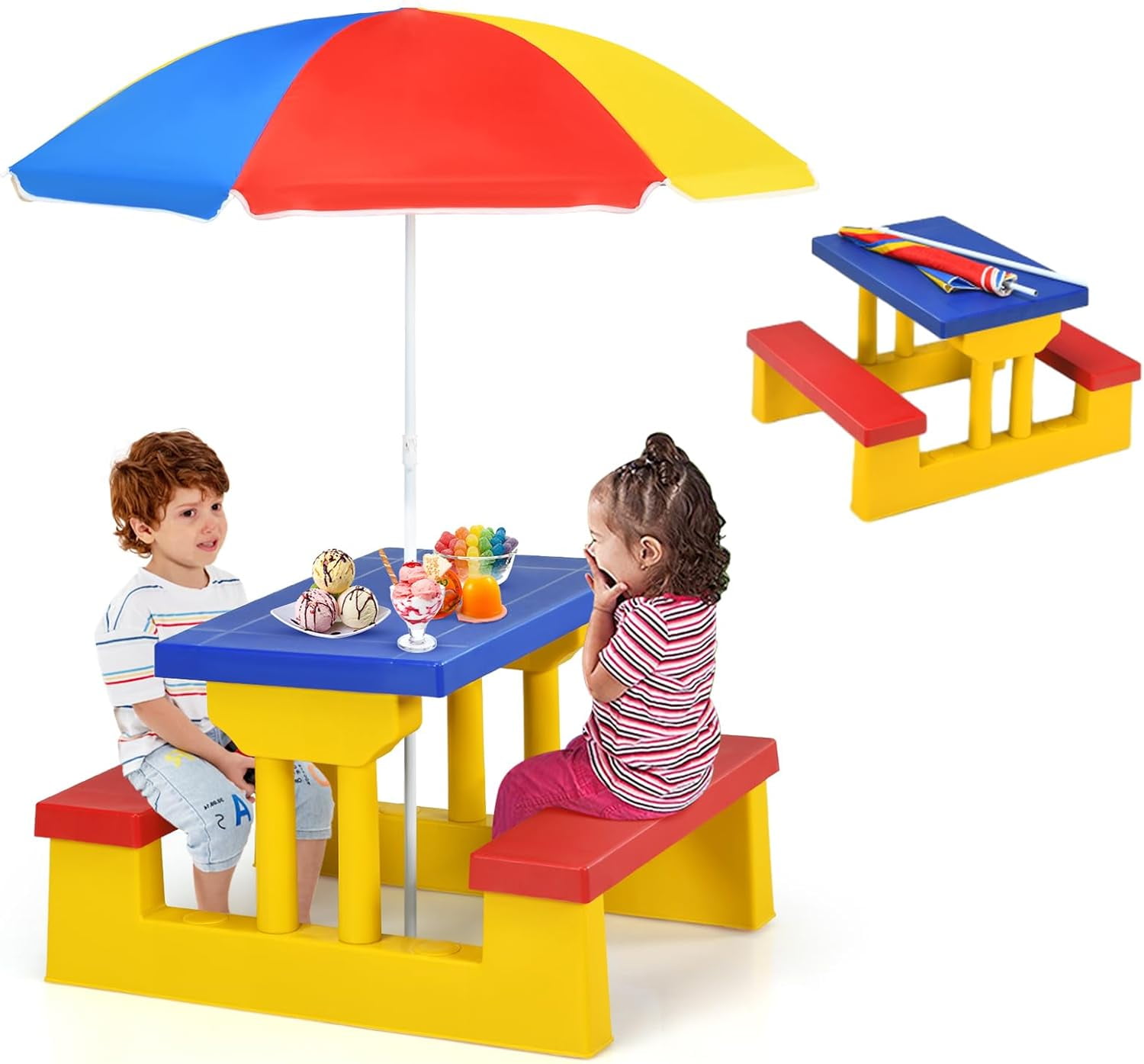 Kids Picnic Table, Toddler Picnic Table with Removable & Foldable ...