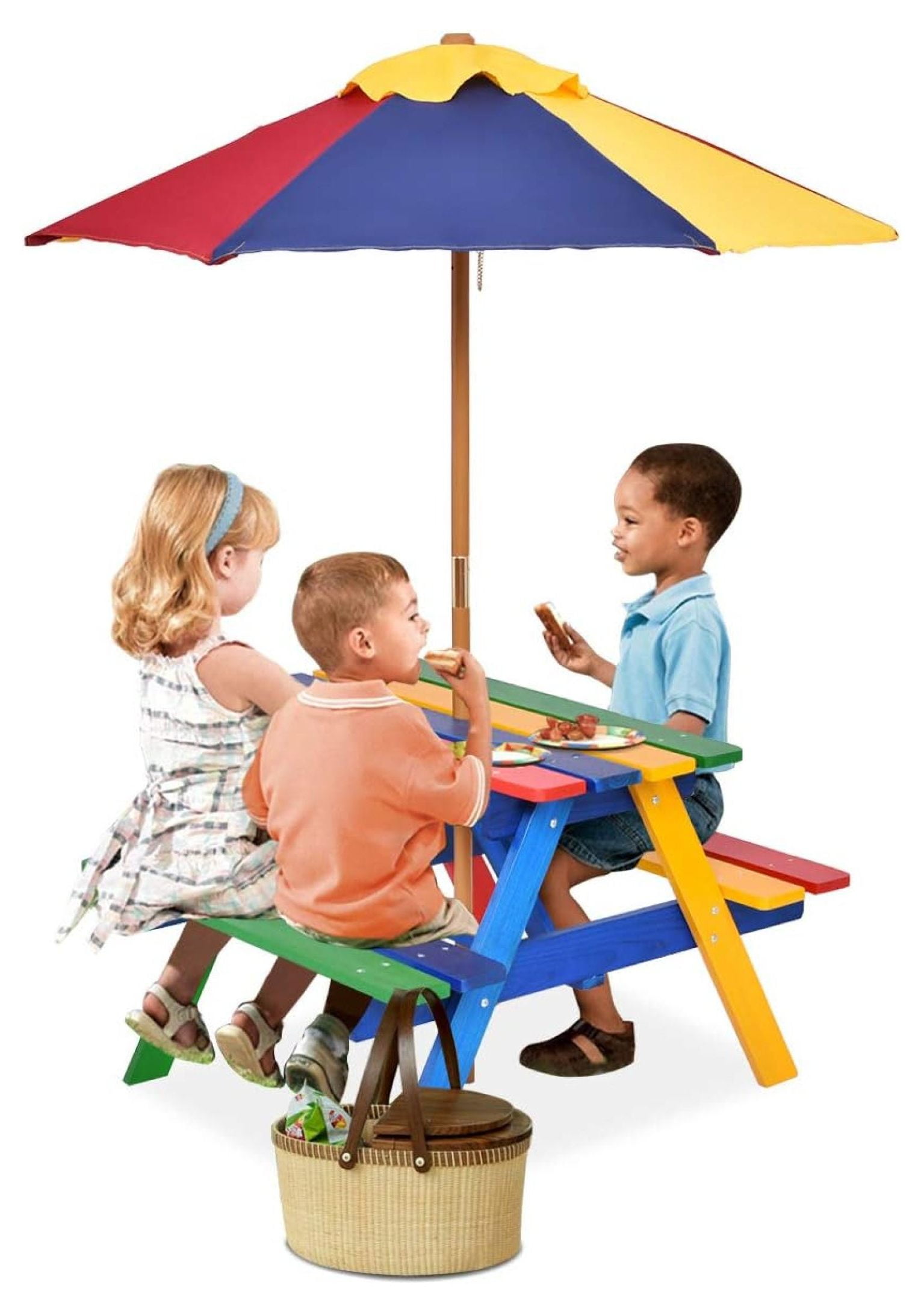 Kids Picnic Table, Toddler Wooden Outdoor Table and Set with Foldable ...