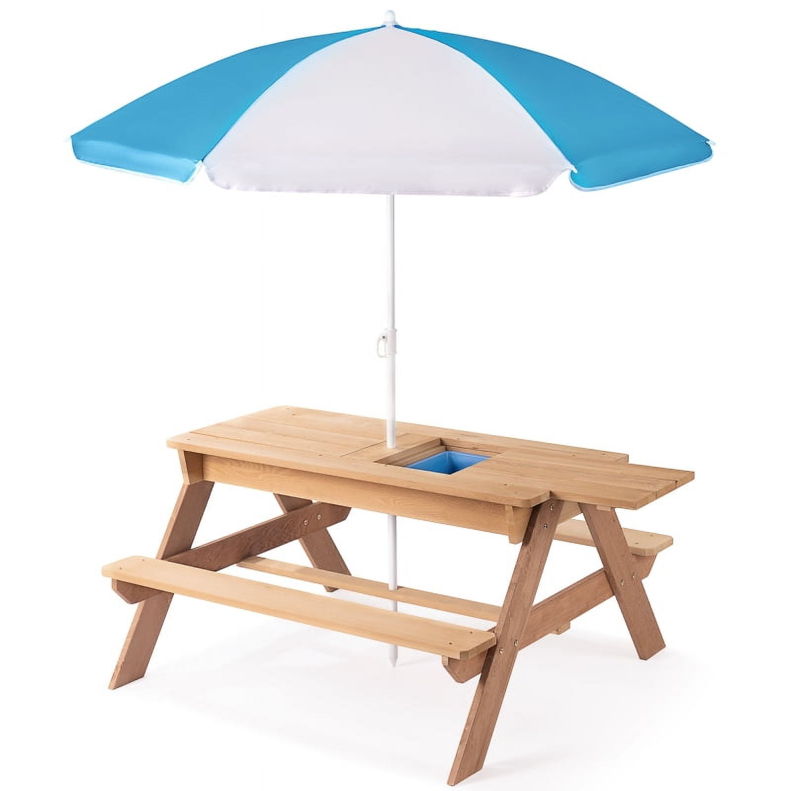 Kids Picnic Table with Umbrella, 3-in-1 Cedar Outdoor Furniture Set ...
