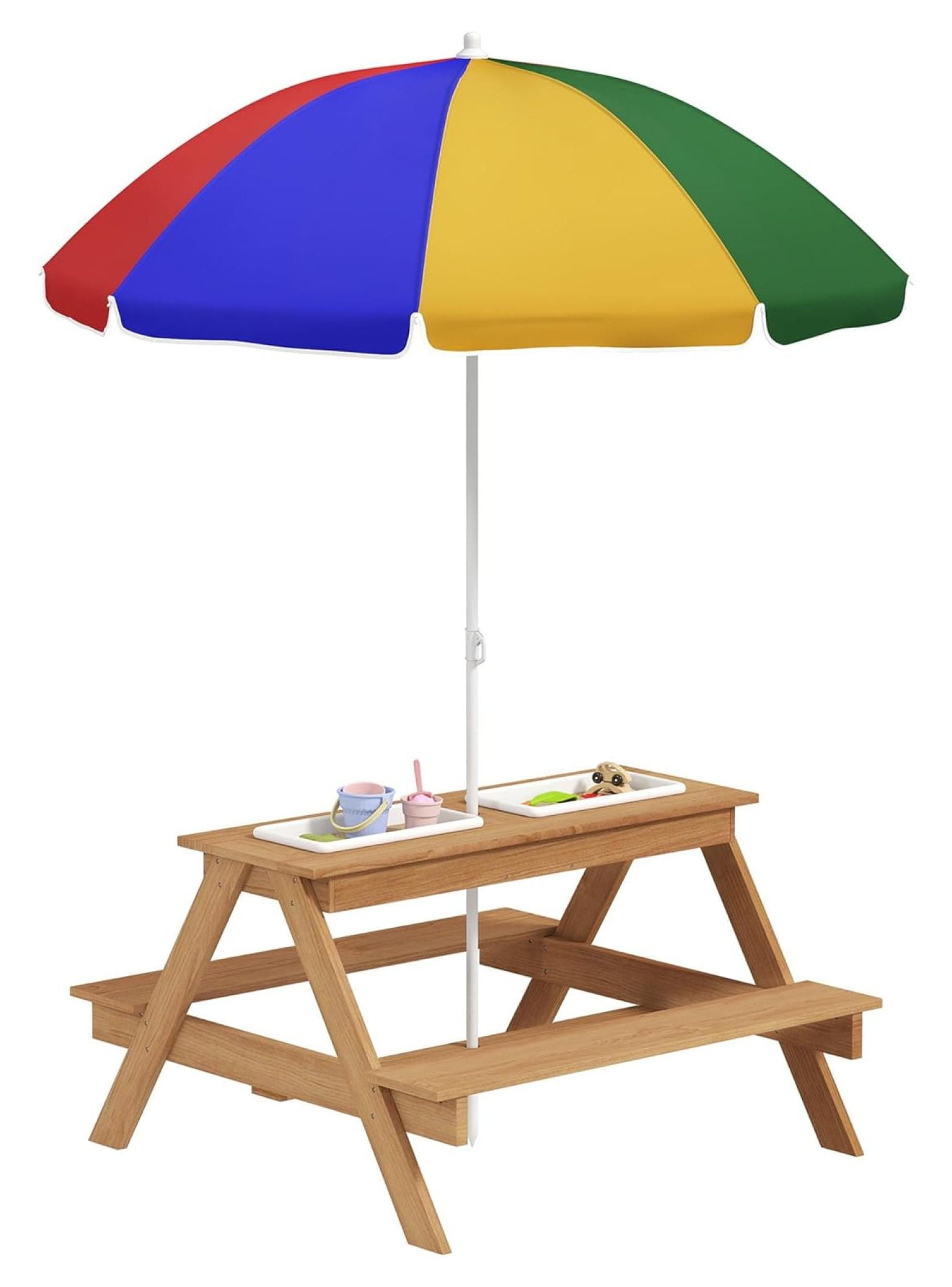 Kids Picnic Table, Wooden Outdoor Table & Set with Removable Umbrella ...
