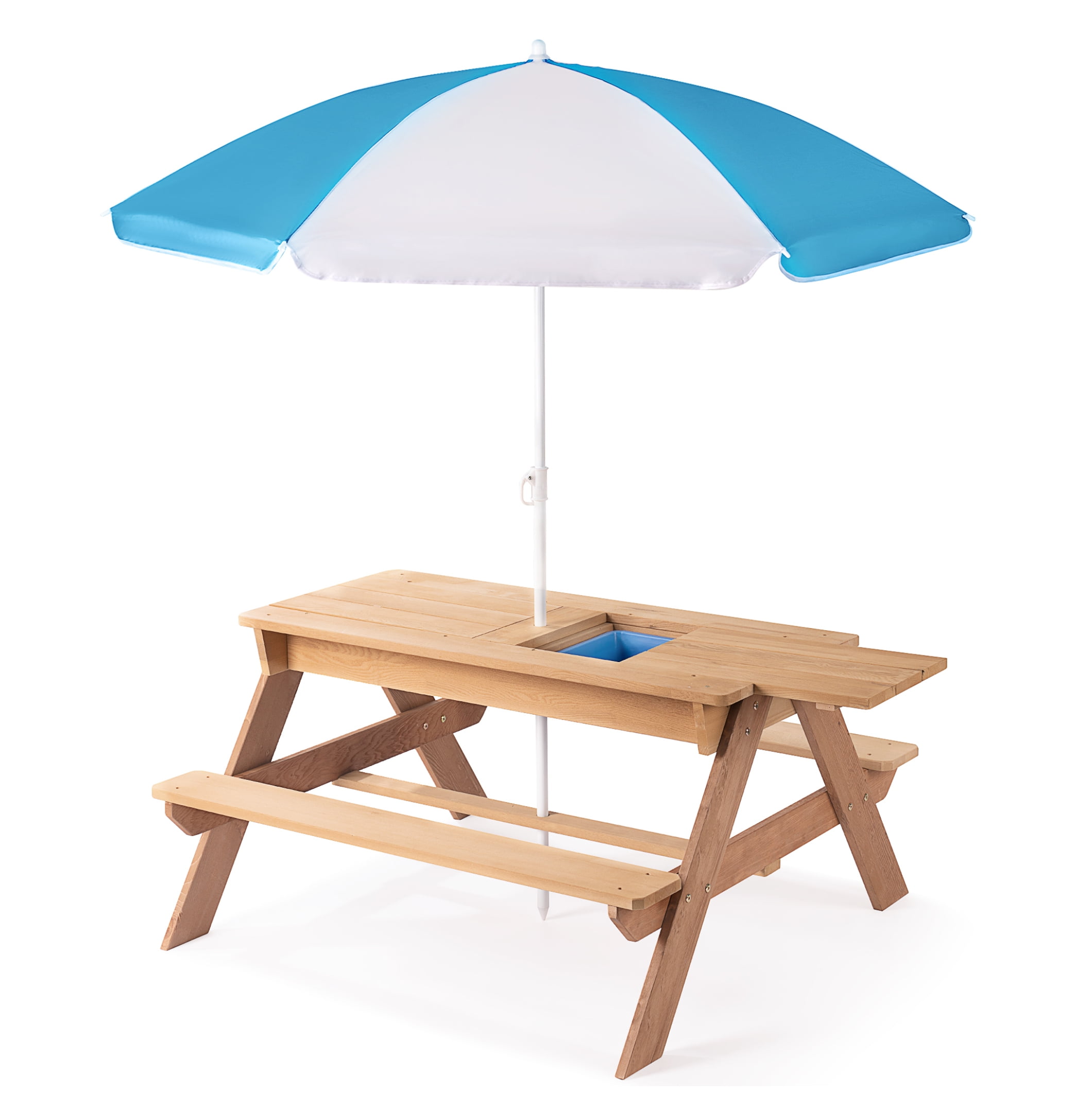 Kids Picnic Table with Umbrella, 3-in-1 Wooden Outdoor Activity Table ...