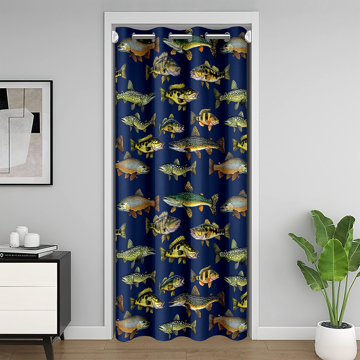 Pike Fish Door Curtain For Doorway 52"W x 84"L,Vintage Fishing And ...