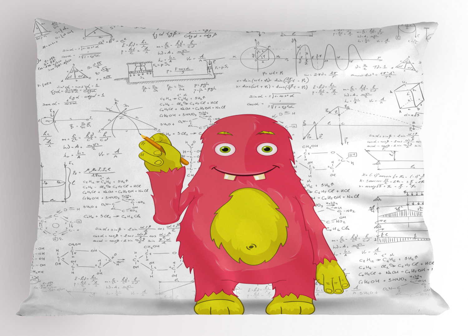 Kids Pillow Sham Funny Smart Monster Doing Math on Wall Science Nerds ...