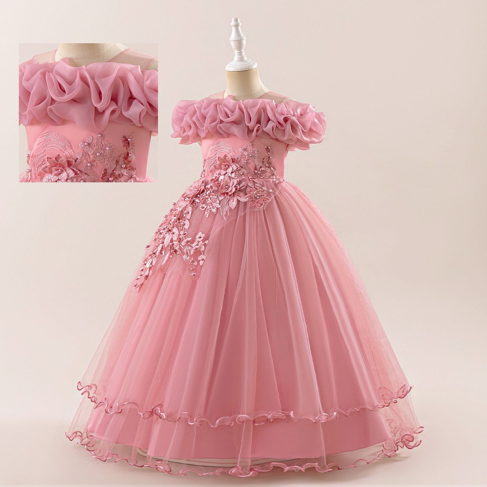 Kids Pink Dress for Girls Ruffle Tulle Flower Girl Dress Rainbow Dress ...