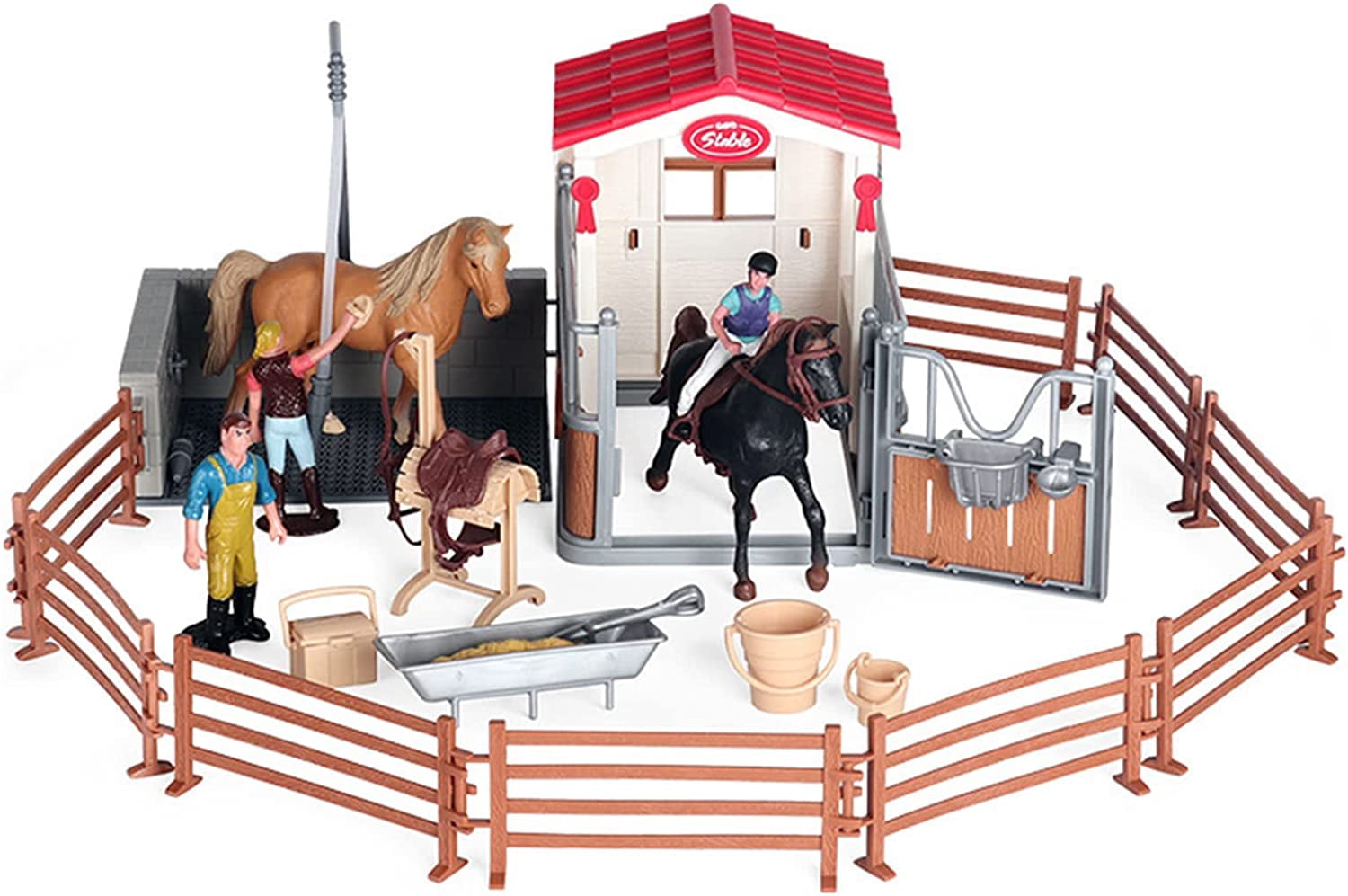 CEDQ Horse Stable Play Toys with Washing Area & Fence, 31 Pieces ...
