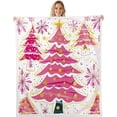 Kids Pink Merry Christmas Fleece Throw Blanket Twin 60"x80" Xmas Tree ...
