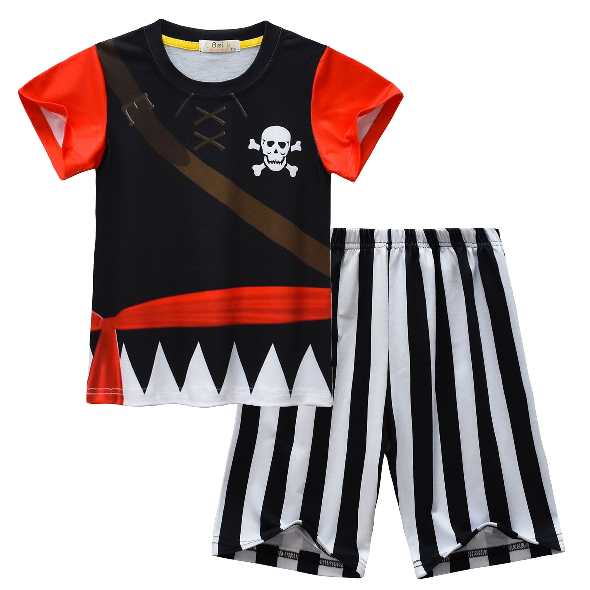 Kids Pirate Outfits Set T-shirt Short Pants Birthday Dress Up for 4-9Y ...