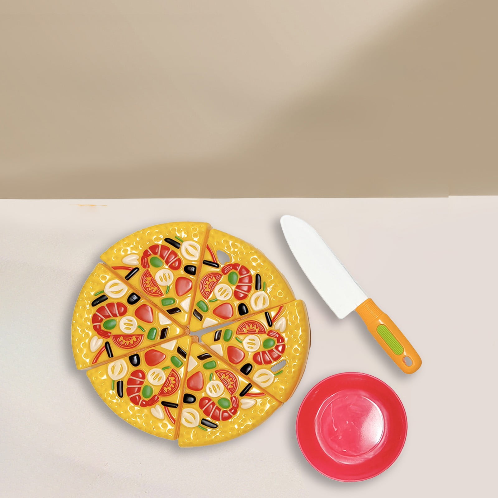 Kids Pizza Cutting Play Set - 6 Sliceable Pretend Food Toy with Safe ...