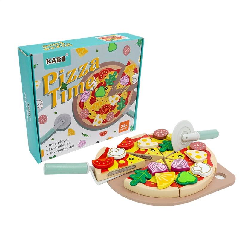 Kids Pizza Cutting Toy Montessori Pretend Play Pizza Set Wooden ...